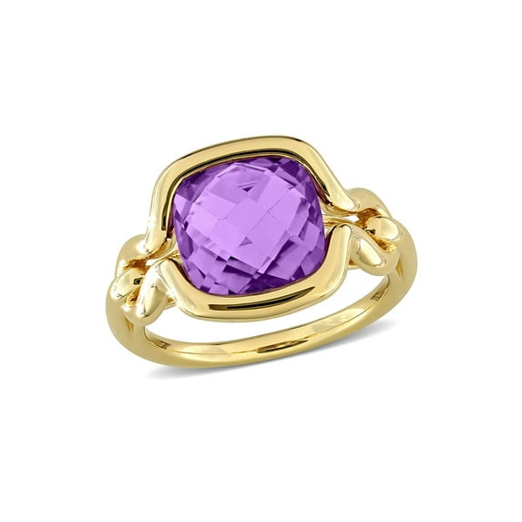 4.49 Carat (Ctw) Amethyst Solitaire Ring in Yellow Plated Sterling ...