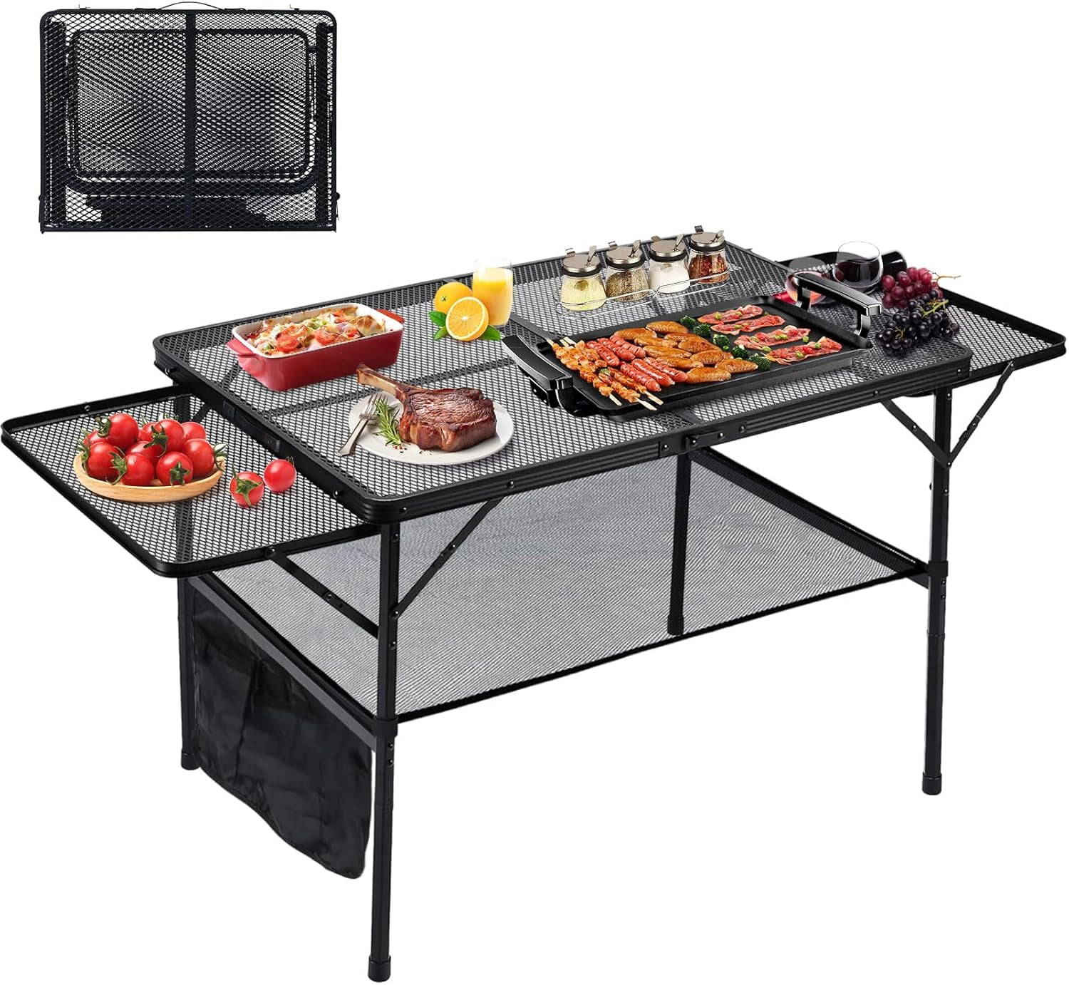 Folding Grill Table, Portable Camping Table with Extension Board ...