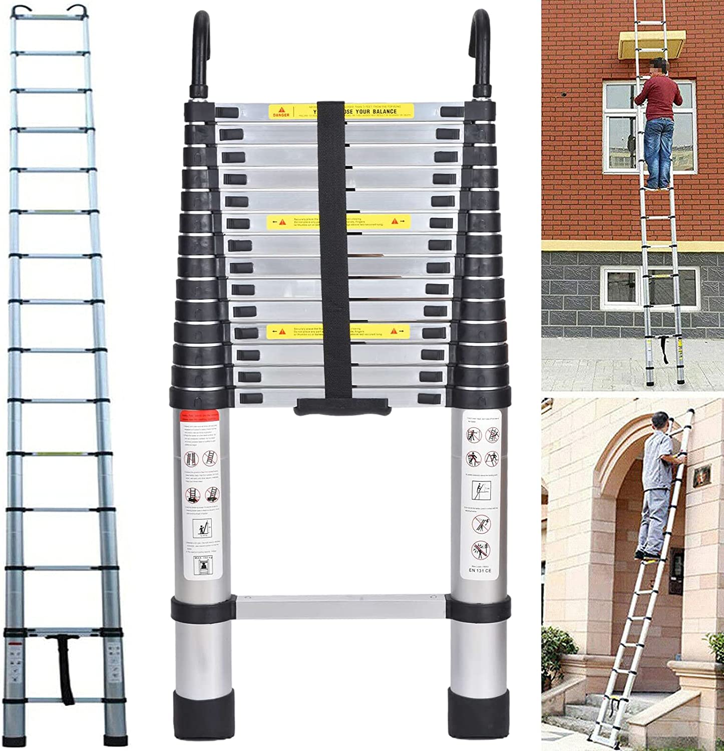 4.4M/ 14.5FT Telescoping Ladder with Detachable Hooks, Multi-Purpose ...