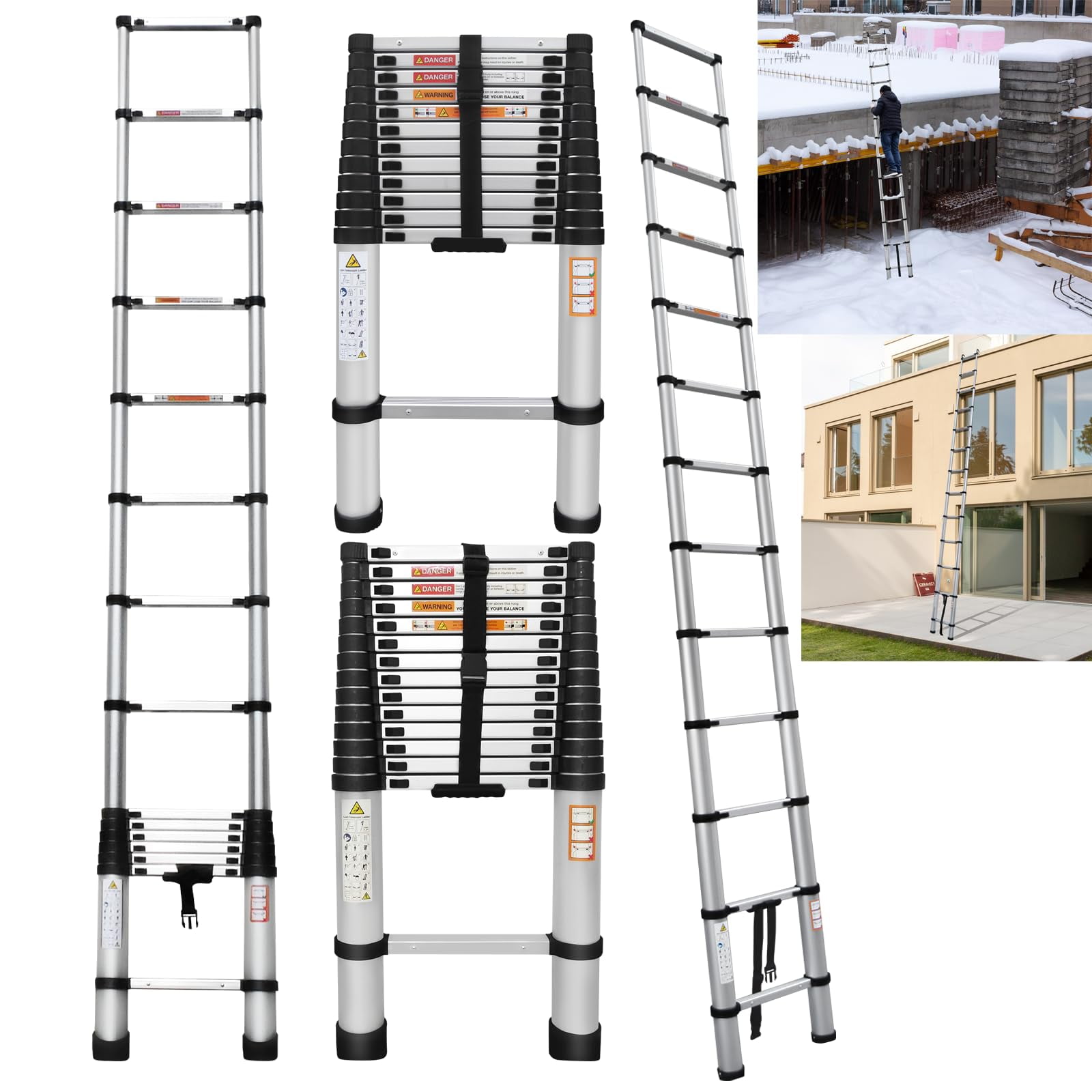 4.4M14.4FT Multi Step Aluminium Ladder Telescopic Ladder, Extendable ...