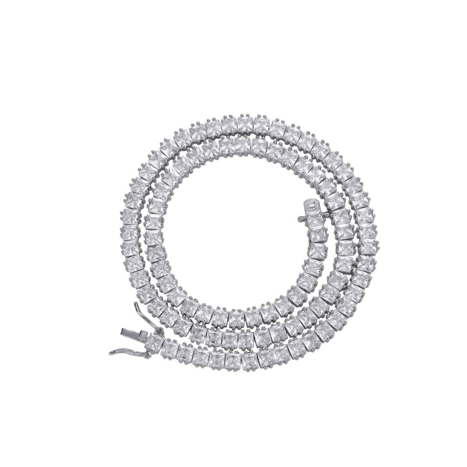 4*4MM Tennis Necklace for Women 18K Gold Plated Princess Cut Lab Gold ...