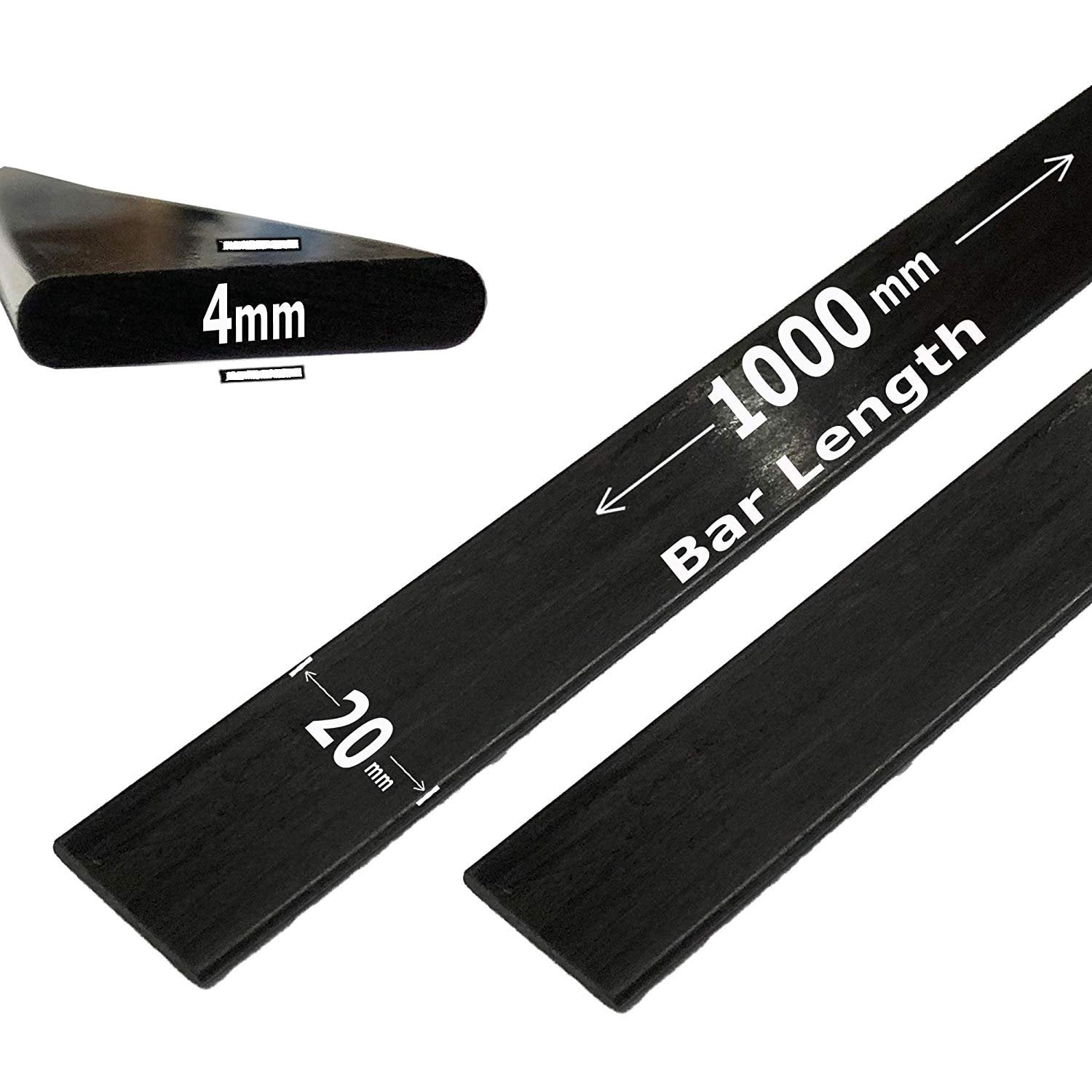 4 4mm x 20mm 1000mm - PULTRUDED-Flat Carbon Fiber Bar. 100% Pultruded ...