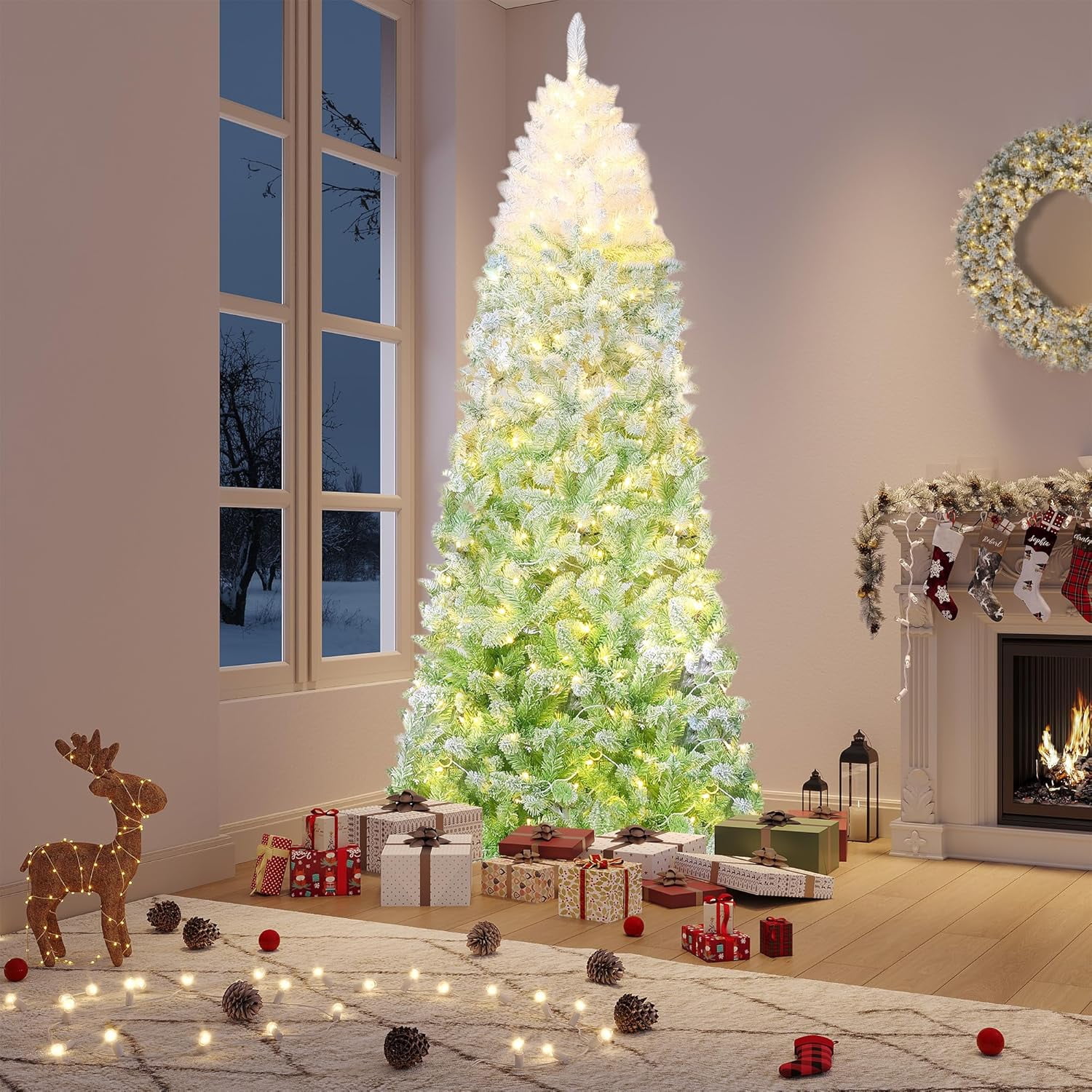 4.5/6/7.5/9 ft Shiny Slim Artificial Christmas Tree with Sturdy Metal ...