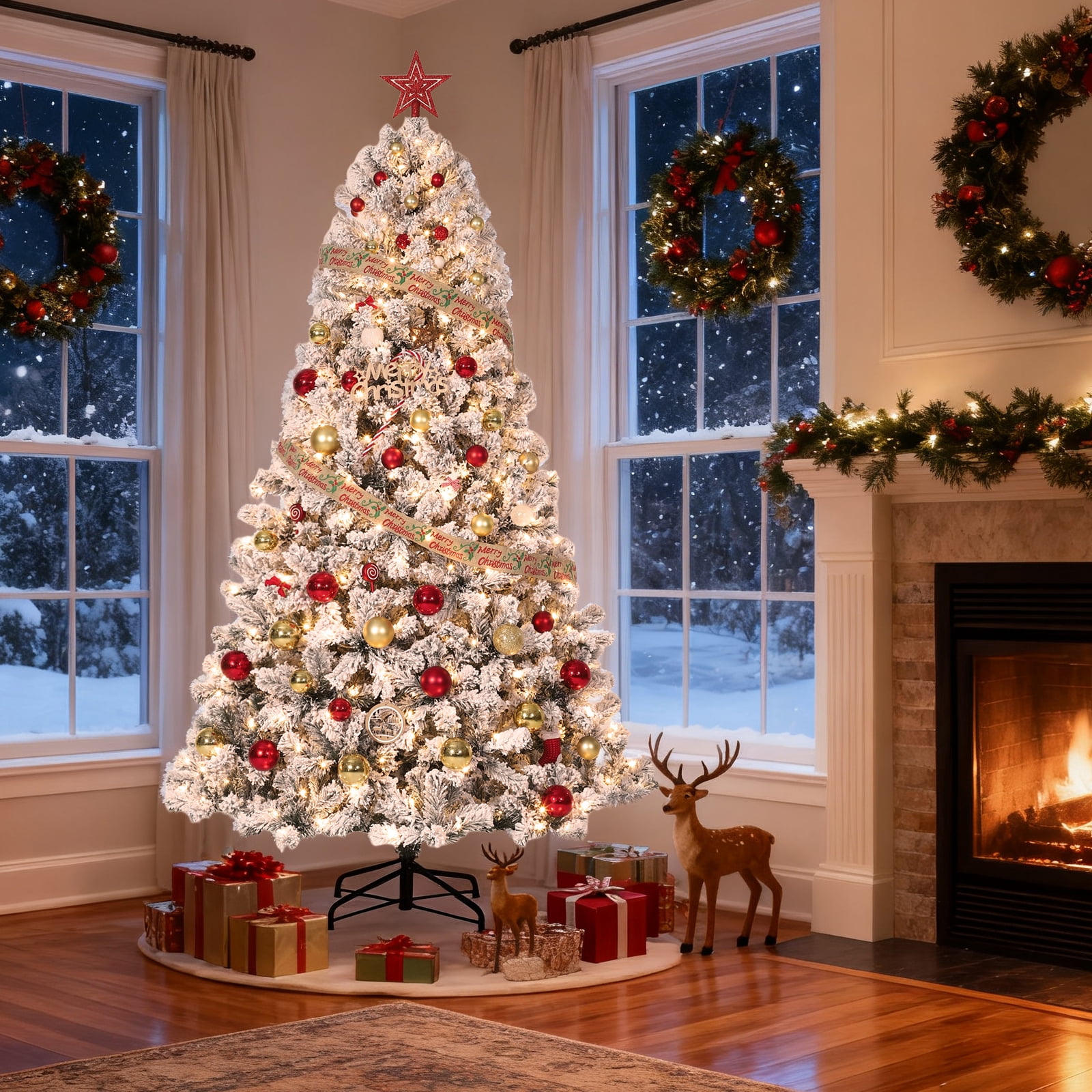 4.5/6/7.5/9FT Pre-Lit Artificial Christmas Tree,150/250/550/900 Warm ...