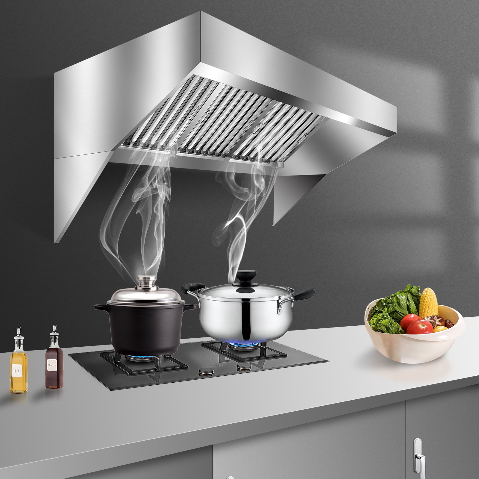 4/5/6/7/8/9 FT Heavy Duty Commercial Exhaust Hood, Stainless Steel Vent ...