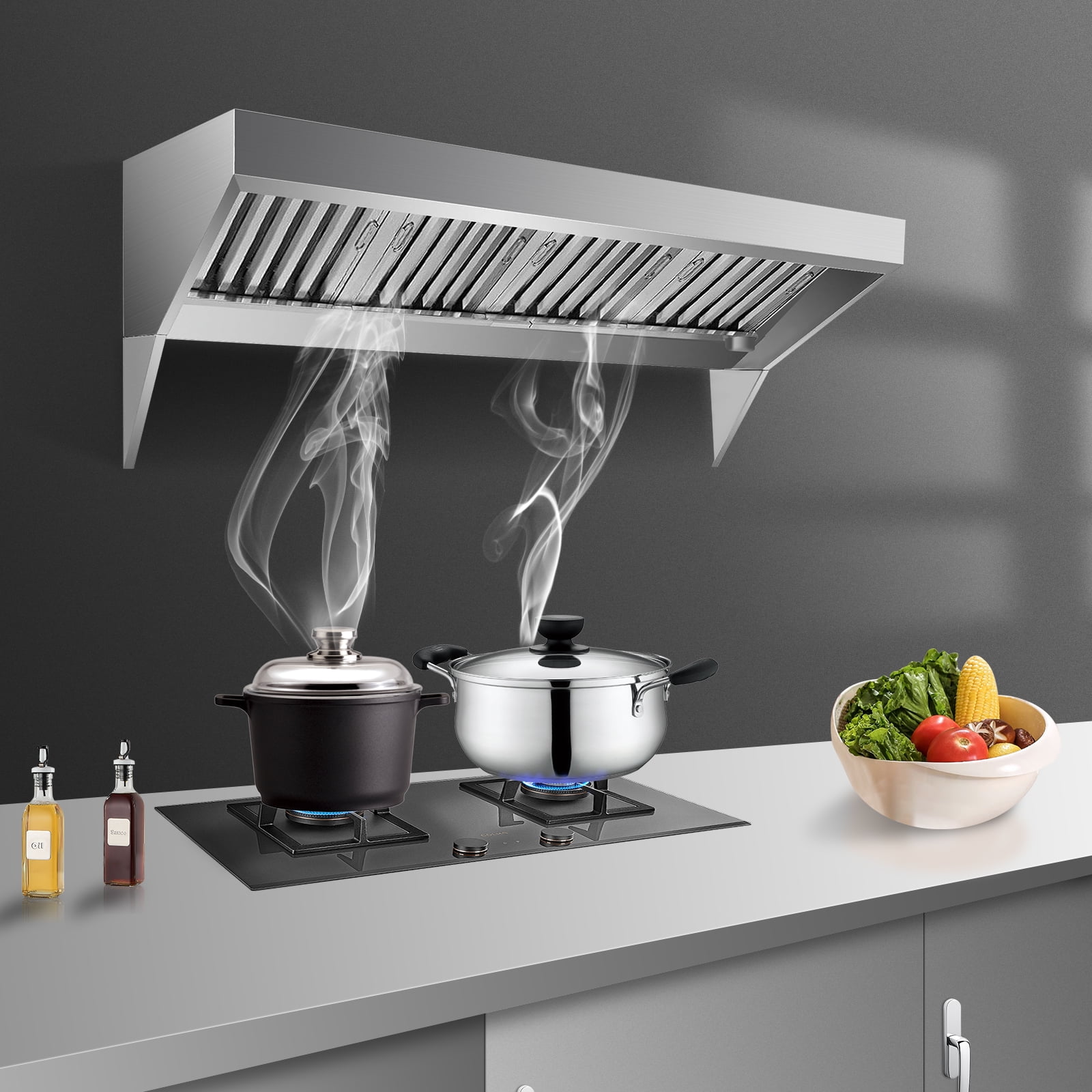 4/5/6/7/8/9 FT Heavy Duty Commercial Exhaust Hood, Stainless Steel Vent ...