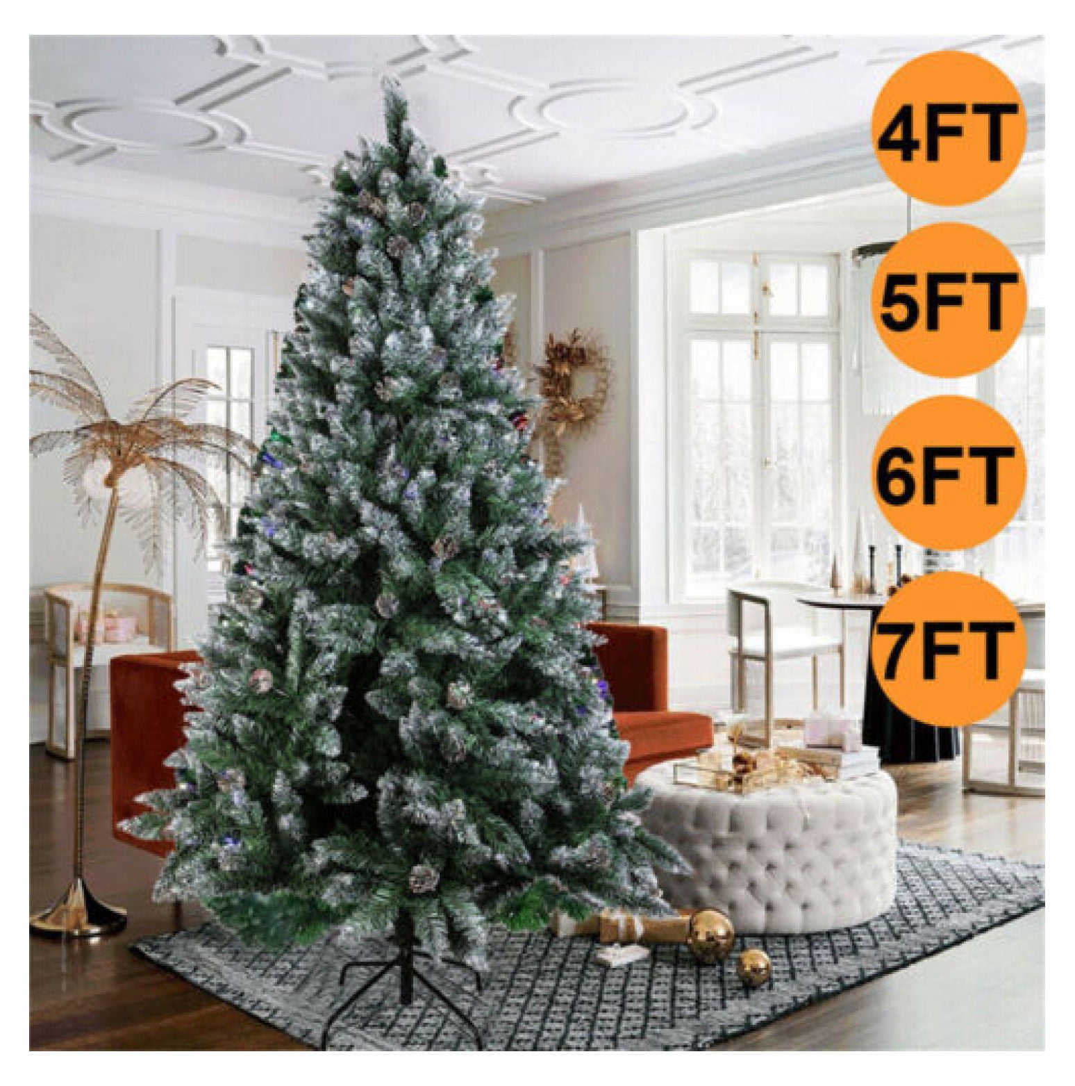 4/5/6/7FT Artificial Holiday Christmas Tree with LED Lights/Pre-Lit ...