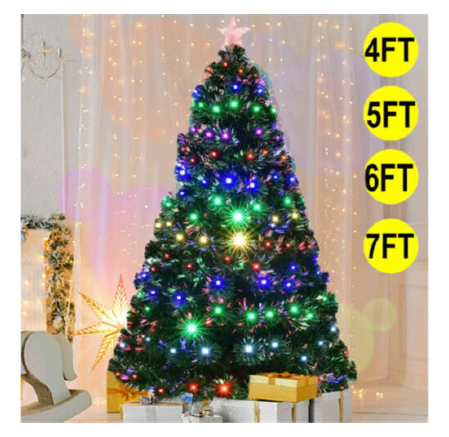 4/5/6/7FT Artificial Holiday Christmas Tree with LED Lights/Pre-Lit ...
