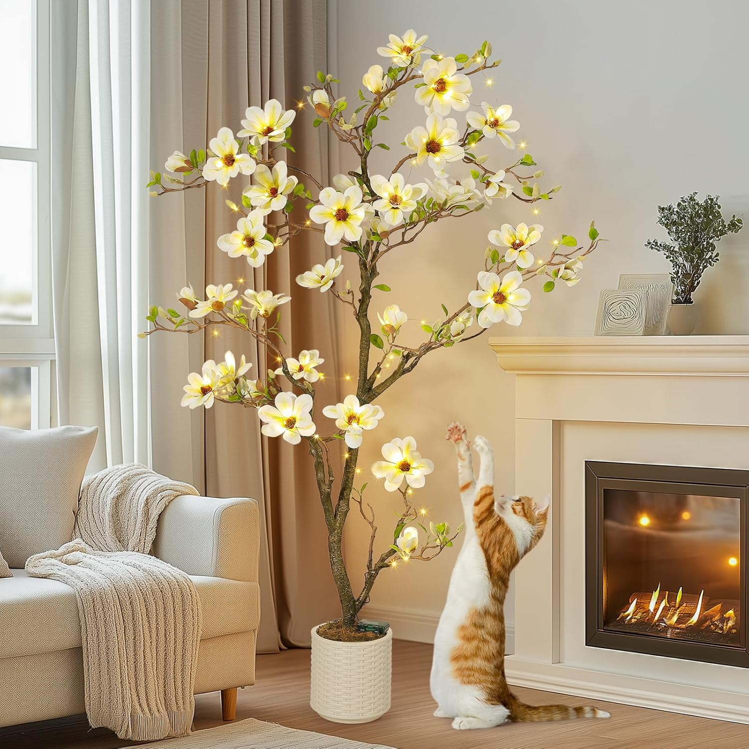 4/5/6 FT Faux Magnolia Plants Artificial Flower Trees Fake Plants for ...
