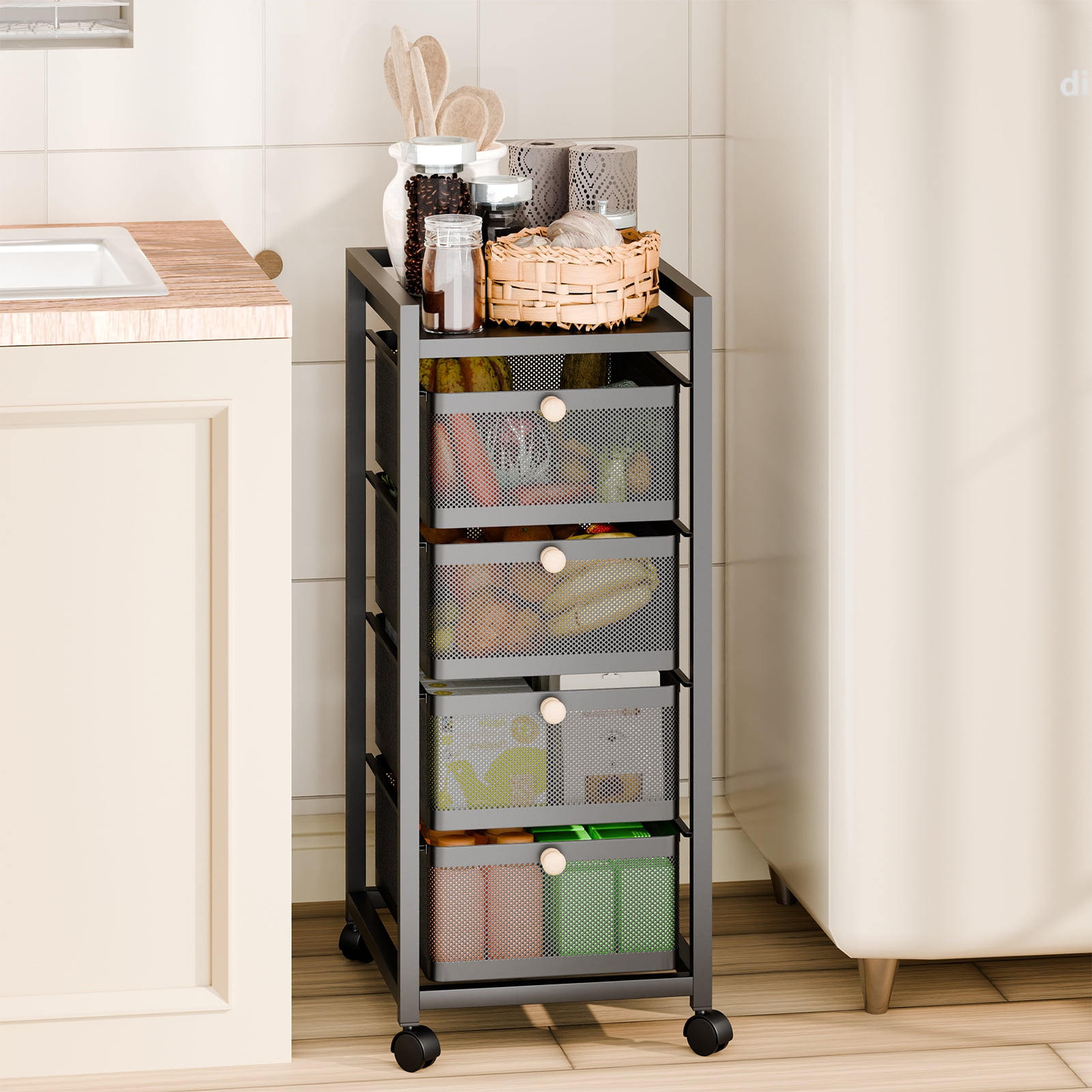4/5/6 Tiers Slim Rolling Storage Cart, Fruit Vegetable Storage Cart ...