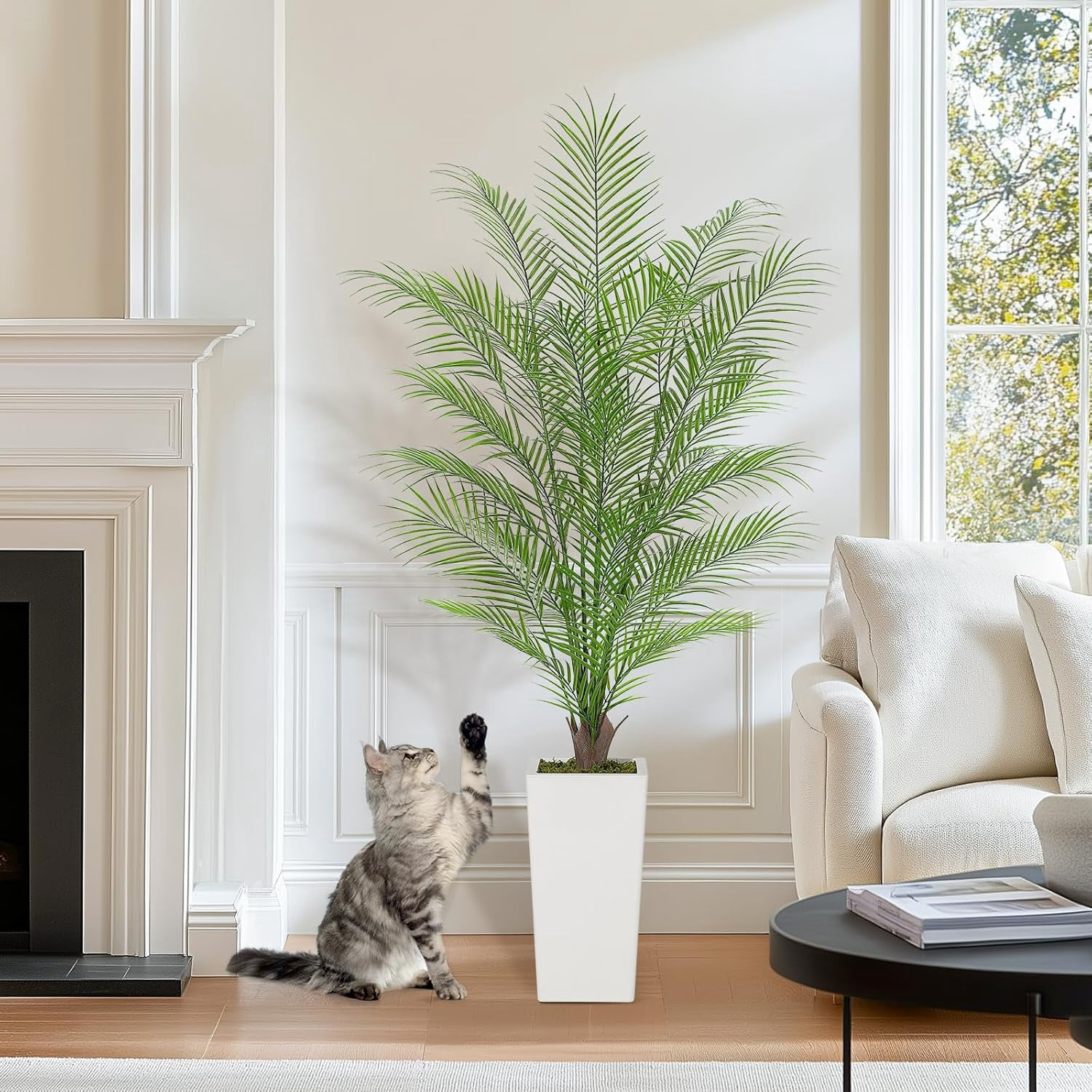 4/5/6FT Fake Palm Tree Faux Areca Palm Plants with Full Lifelike Palm ...