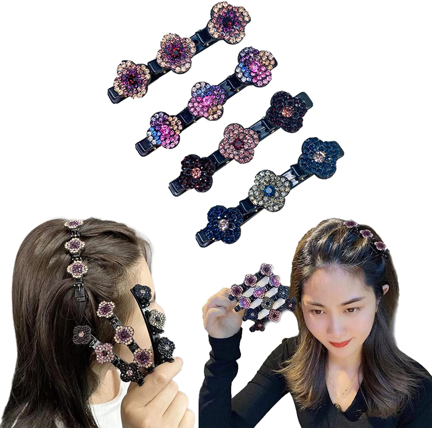 4/5/8/10 PCS Satin Fabric Hair Bands, Four-Leaf Clover Chopped Hairpin ...