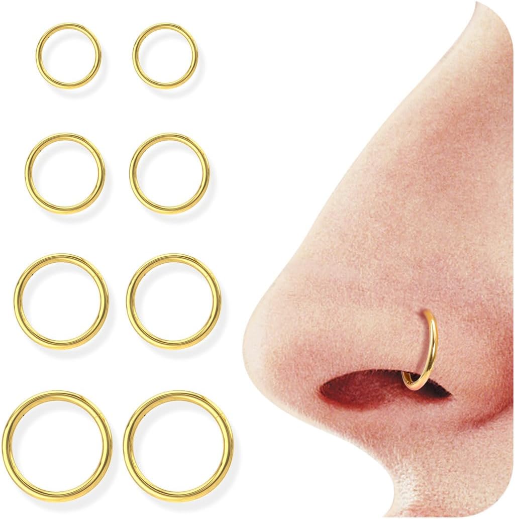 4/5/8 pcs 16G/18G/20G 316L Surgical Steel Hinged Nose Rings Hoops Lip Septum Rings Helix Conch ...