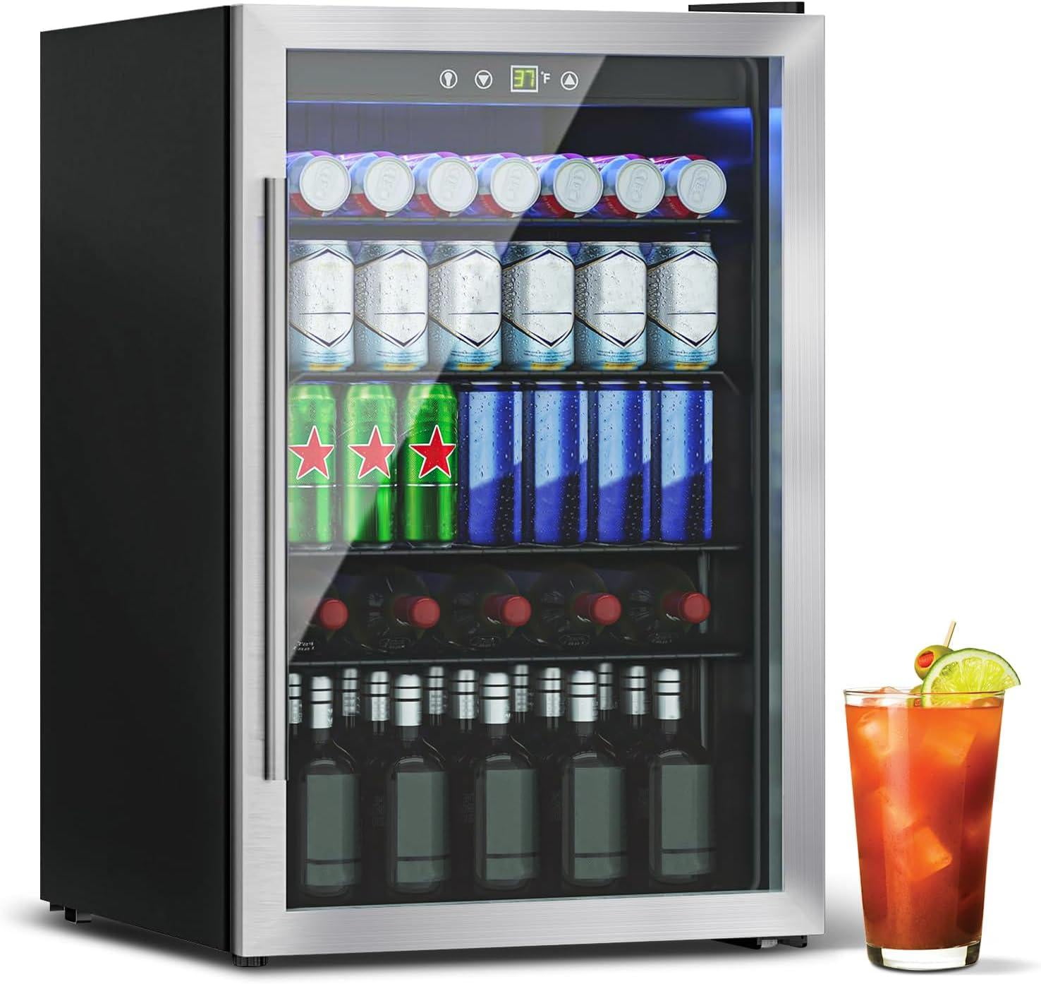 4.5 Cu.ft Beverage Refrigerator Cooler, 145 Can Drink Cooler Mini ...