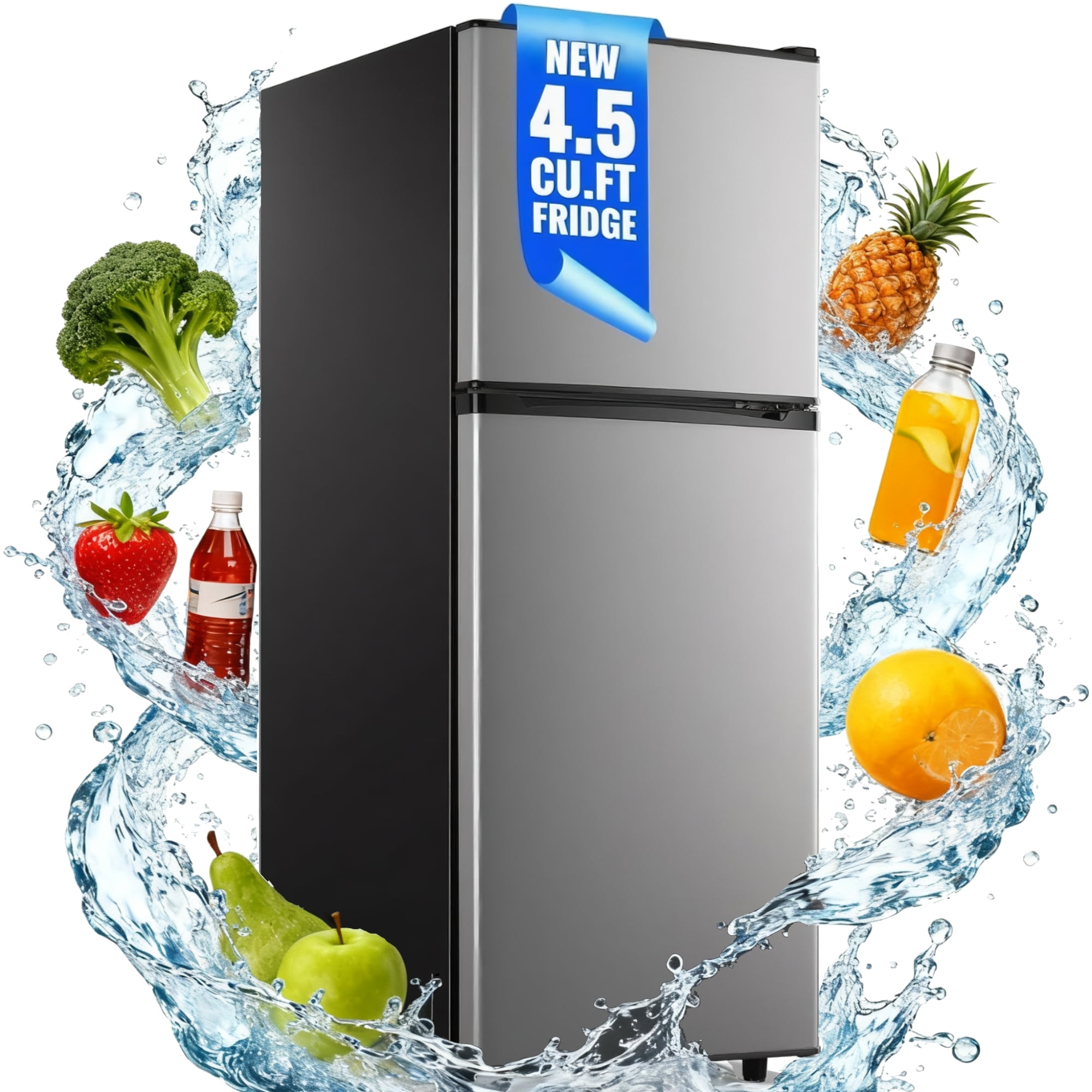 4.5 Cu.ft Mini Fridge with Freezer 2-Door Compact & 7 Settings ...