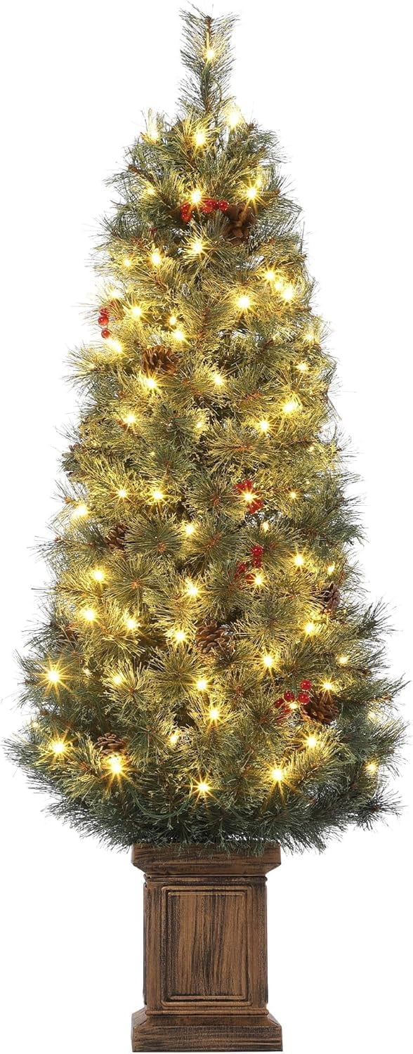 4.5 FT Pre-lit Christmas Tree Prelit, Frosty Blooming Tree with 108 ...