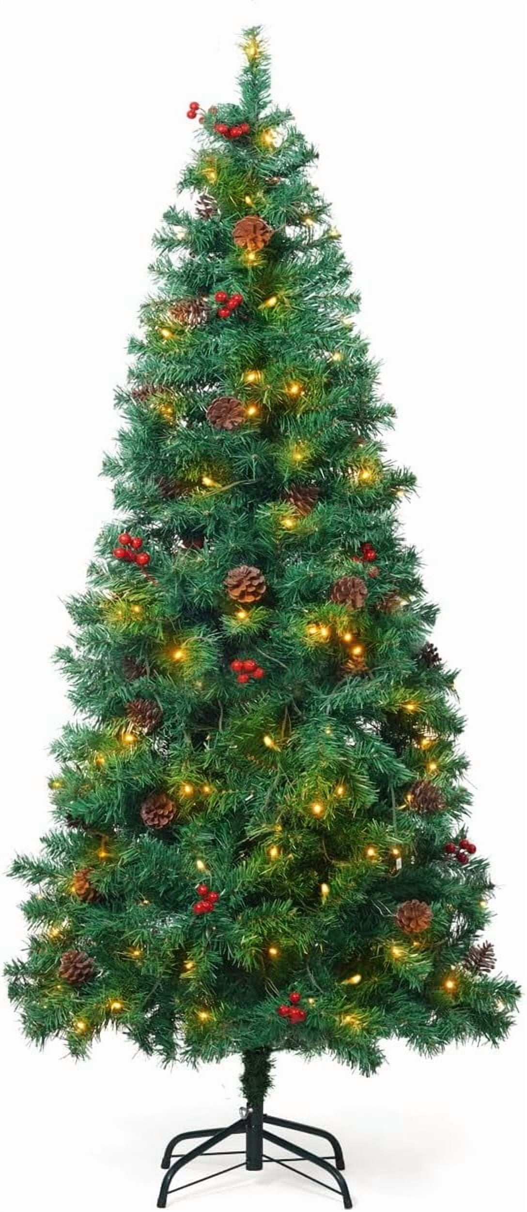 4.5 Feet Artificial Pre-lit Pencil Christmas Tree w/Pinecones, Berries ...
