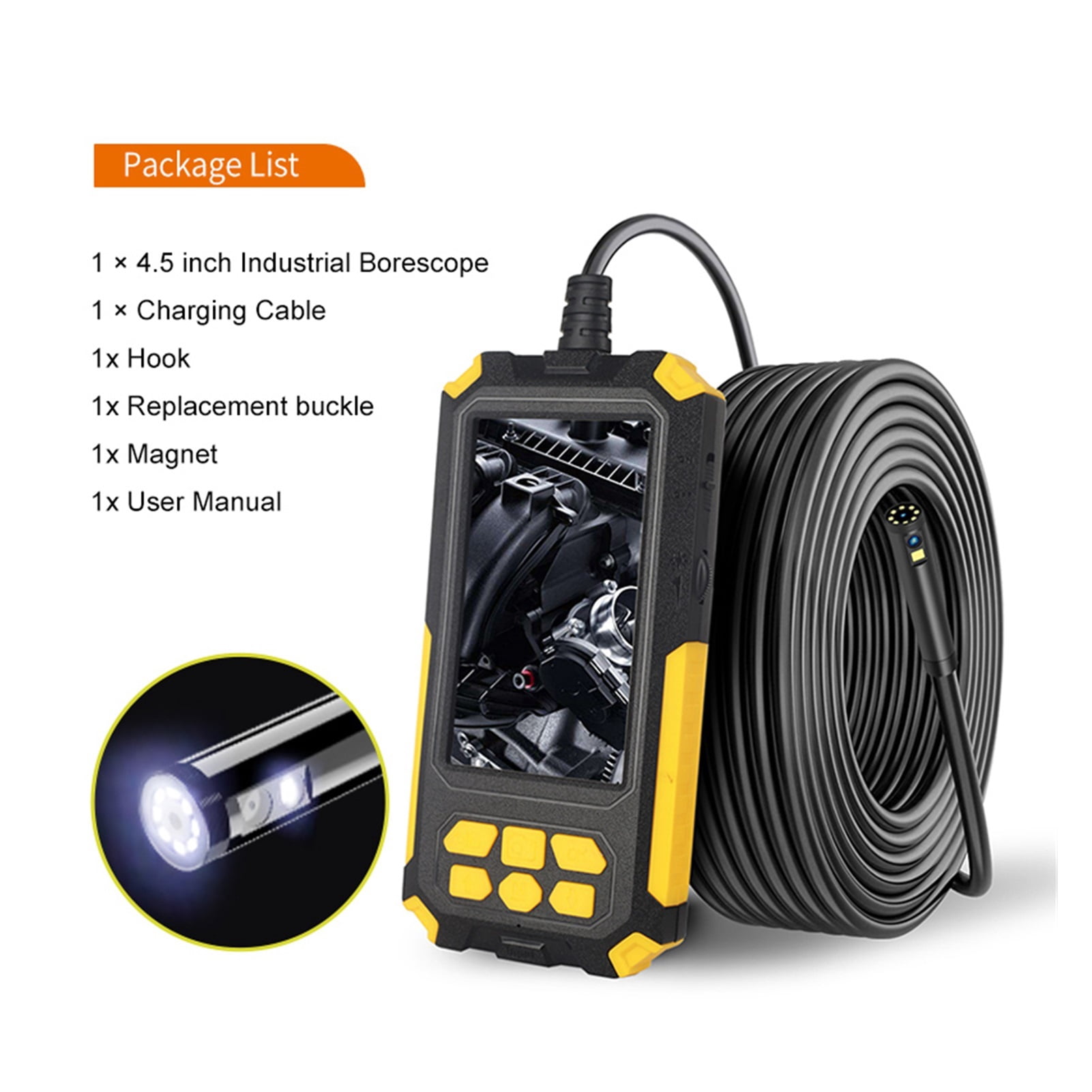 4.5 "IPS Screen Dual Lens Industrial Endoscope 2.0 MP Bore Scope Snake ...