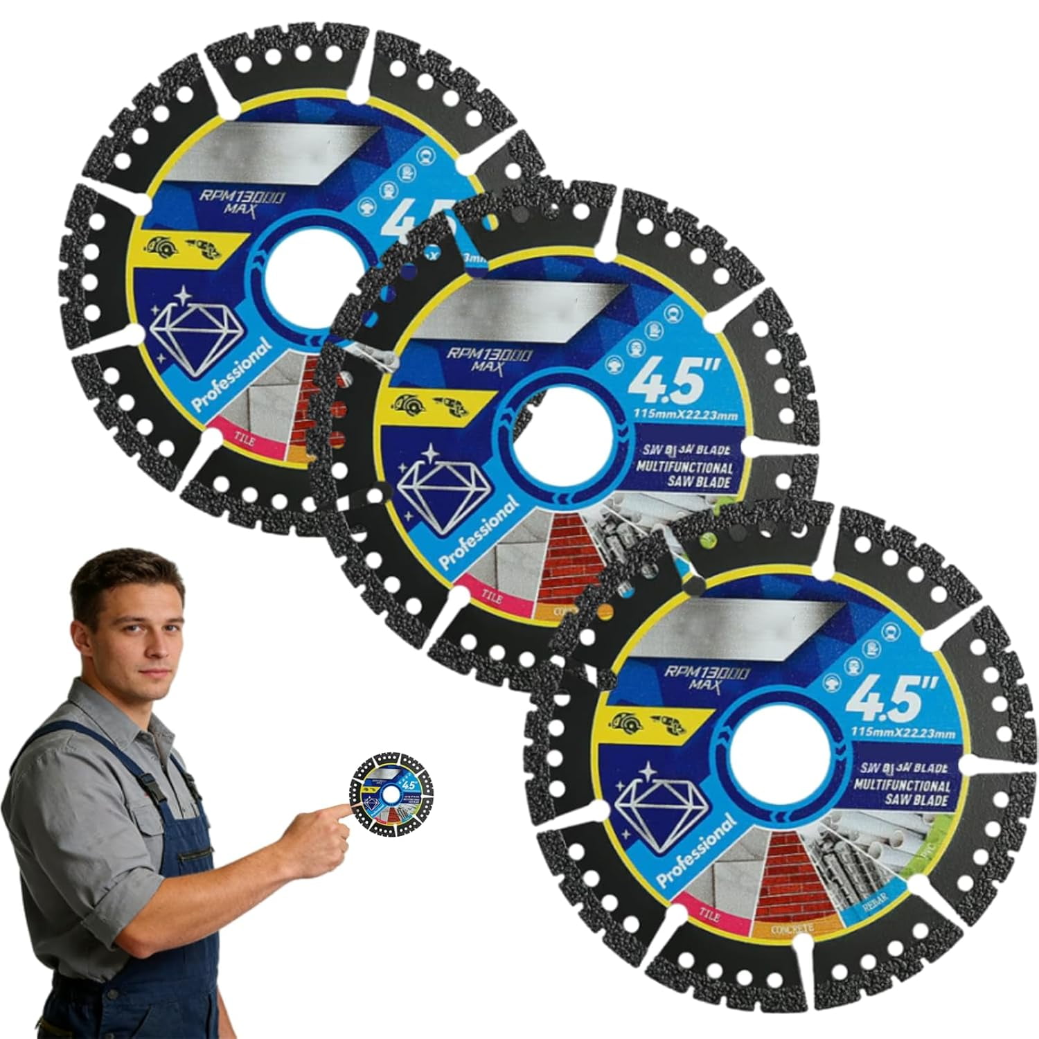 4.5 Inch Diamond Blade for Angle Grinder, 3-Pack Multi-Material Cutting ...