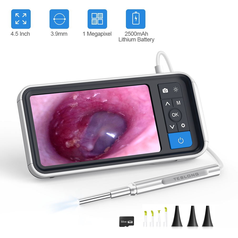 4.5 Inch IPS Color Screen Digital Otoscope 1.0MP 1080P HD 3.9mm Lens ...