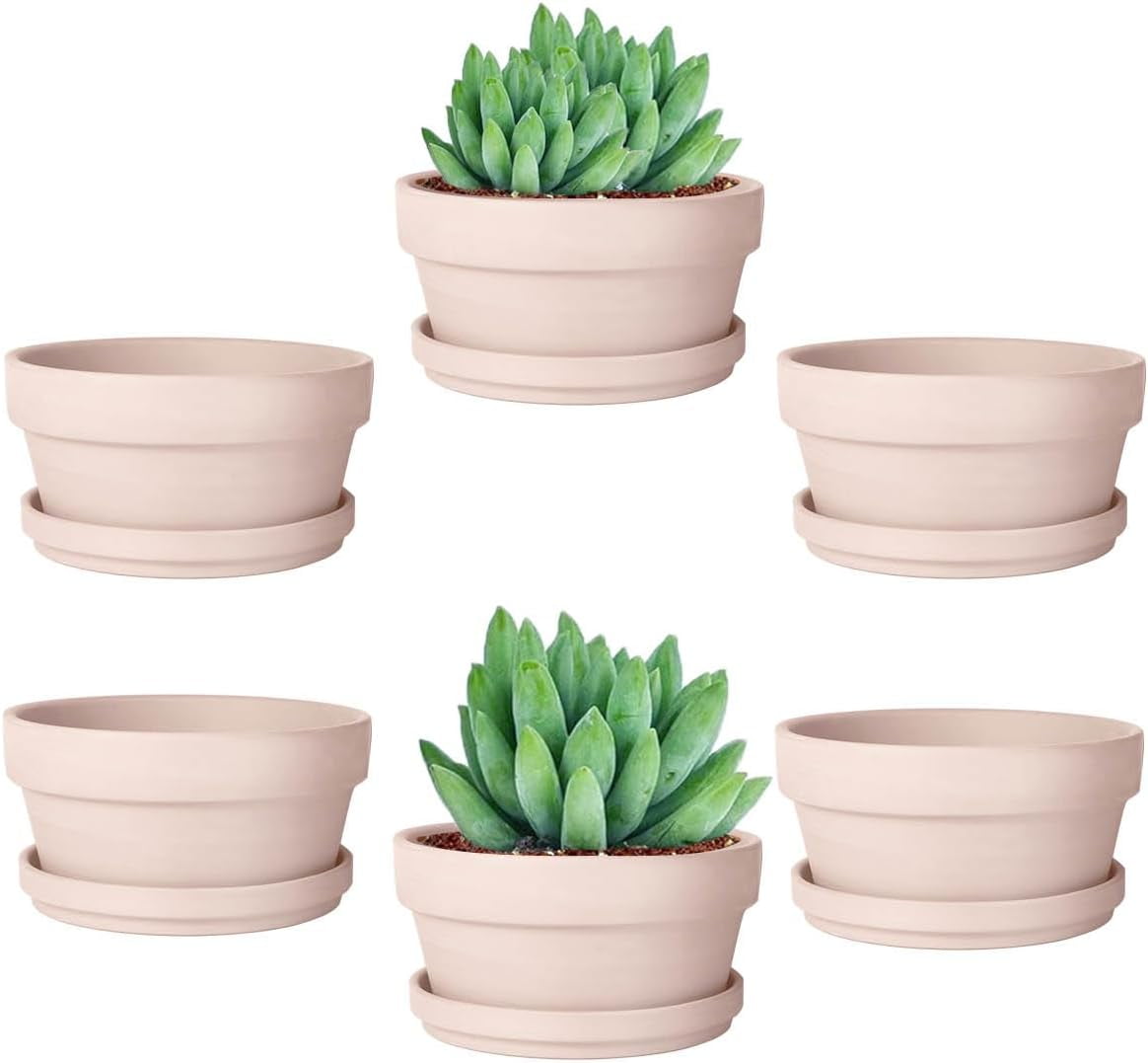 4.5 Inch Pink Terracotta Shallow Succulent Pots - 6 Pack Terra Cotta ...