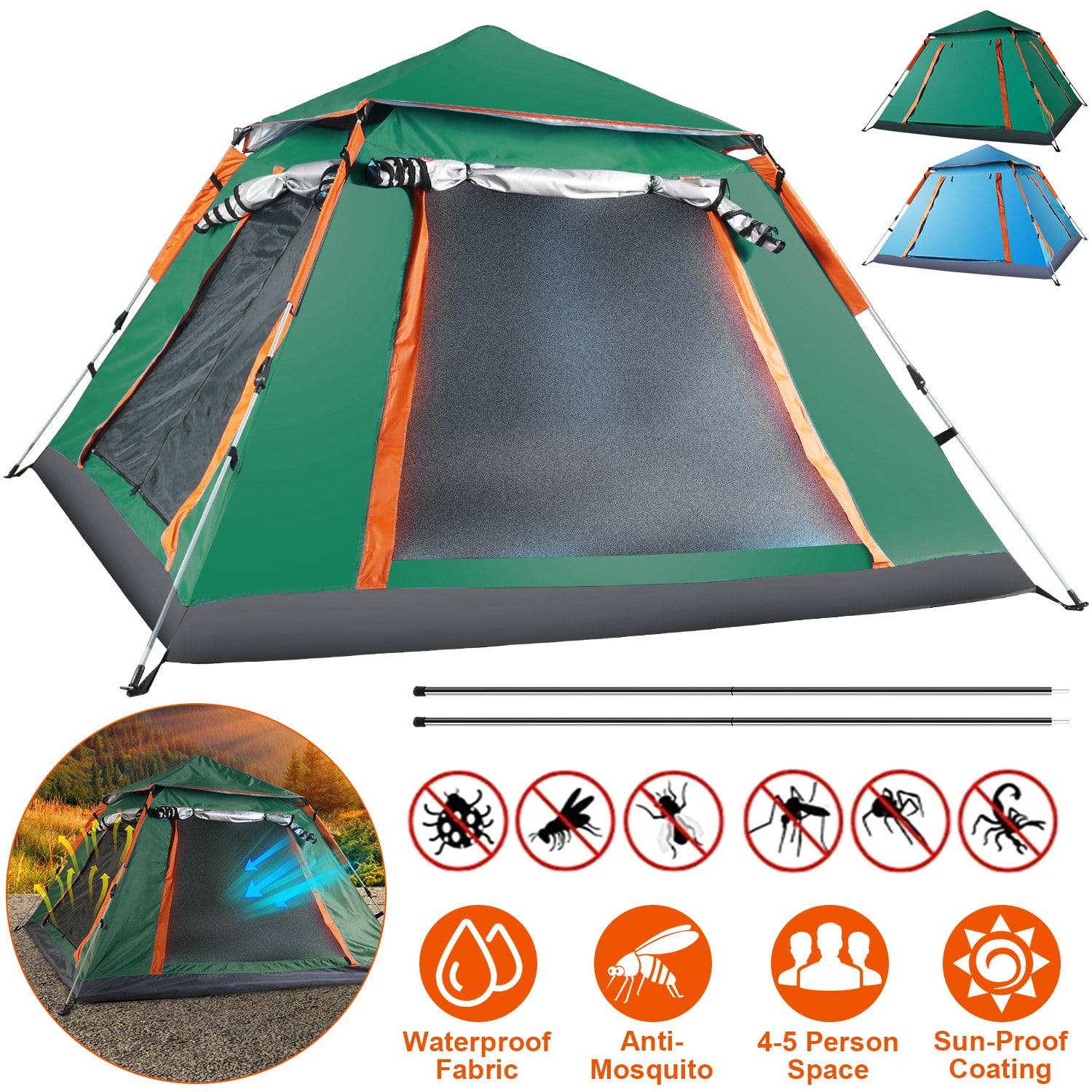4-5 Person Tents for Camping Foldable Waterproof Family Camping Tents ...