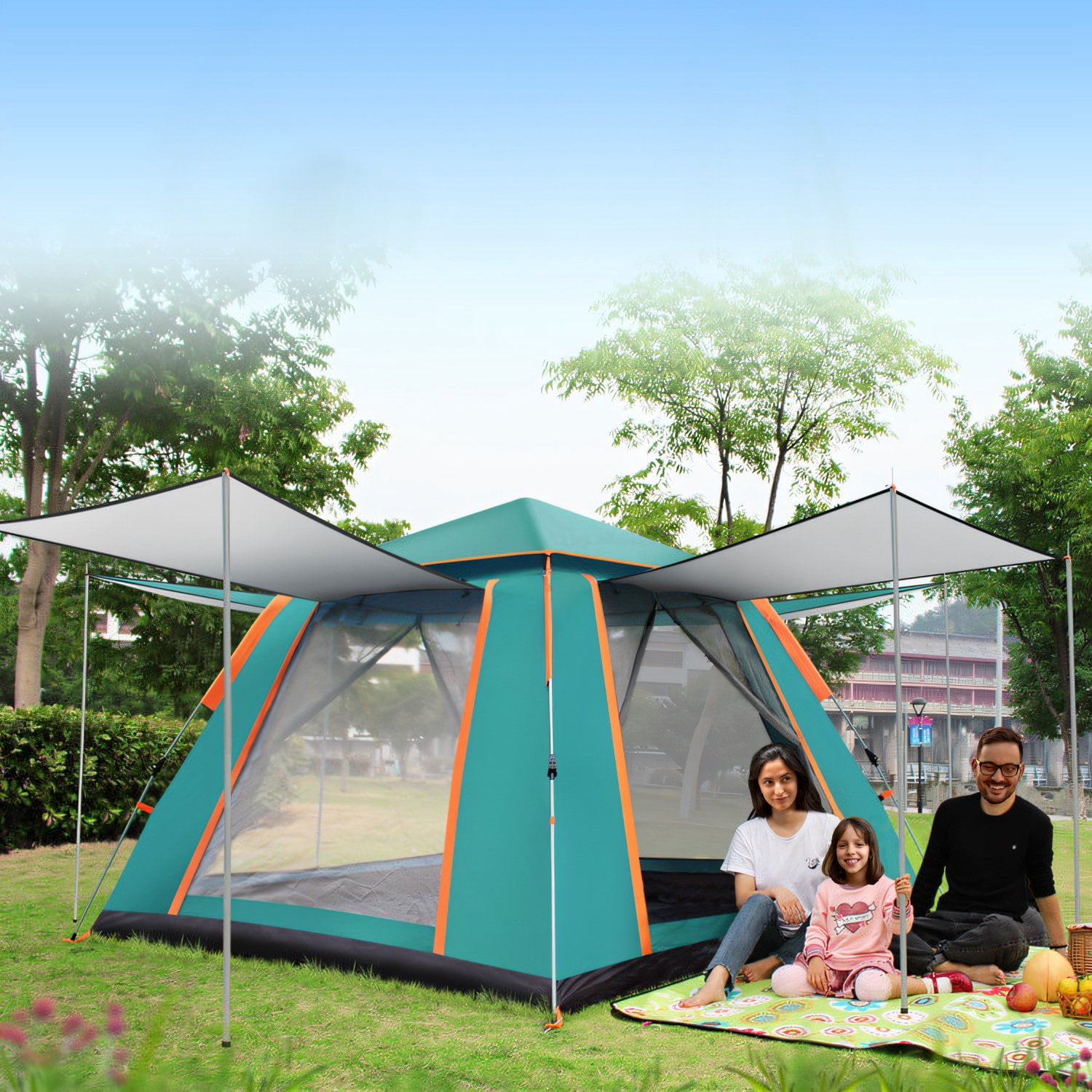 4-5 Person Camping Tent Outdoor TeqHome Foldable Waterproof Tent with 2 ...