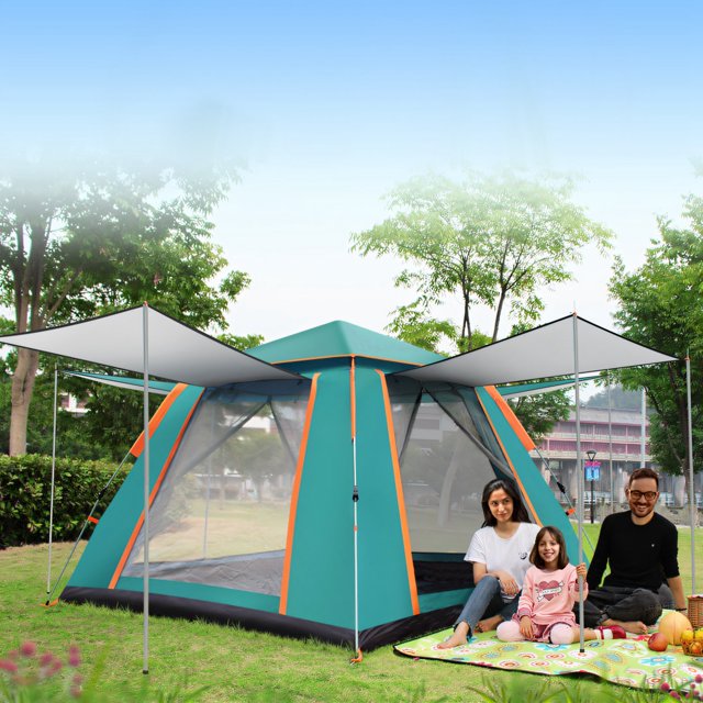 4-5 Person Camping Tent Outdoor TeqHome Foldable Waterproof Tent with 2 Mosquito Nets Windows ...