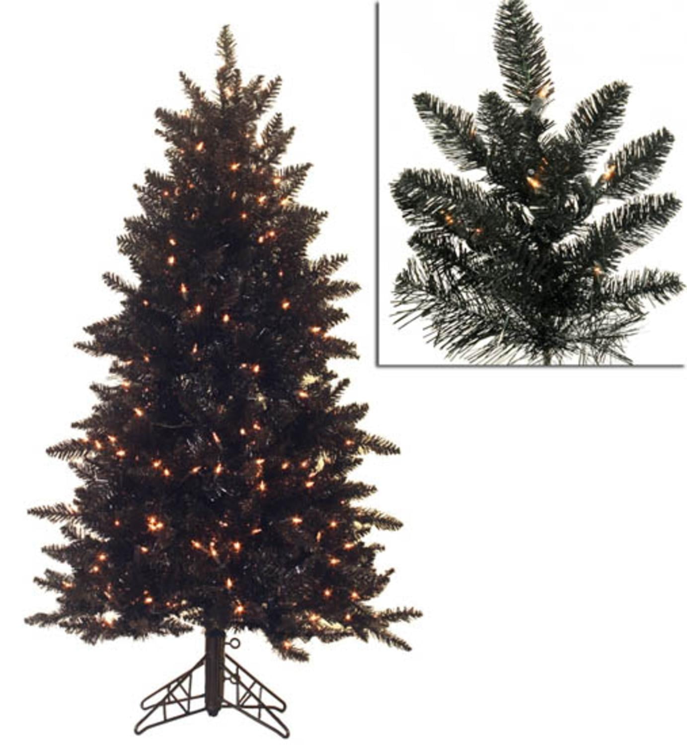 4.5' Pre-Lit Slim Black Ashley Spruce Artificial Christmas Tree - Clear ...