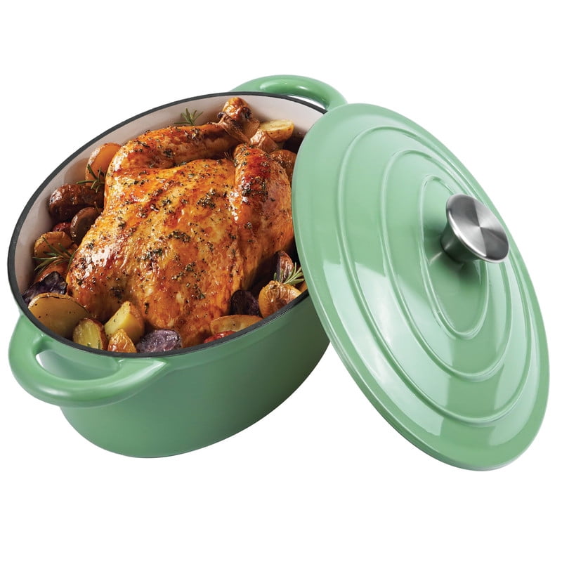 4.5 QT Enameled Oval Dutch Oven Pot with Lid and Dual Handles, Cast ...