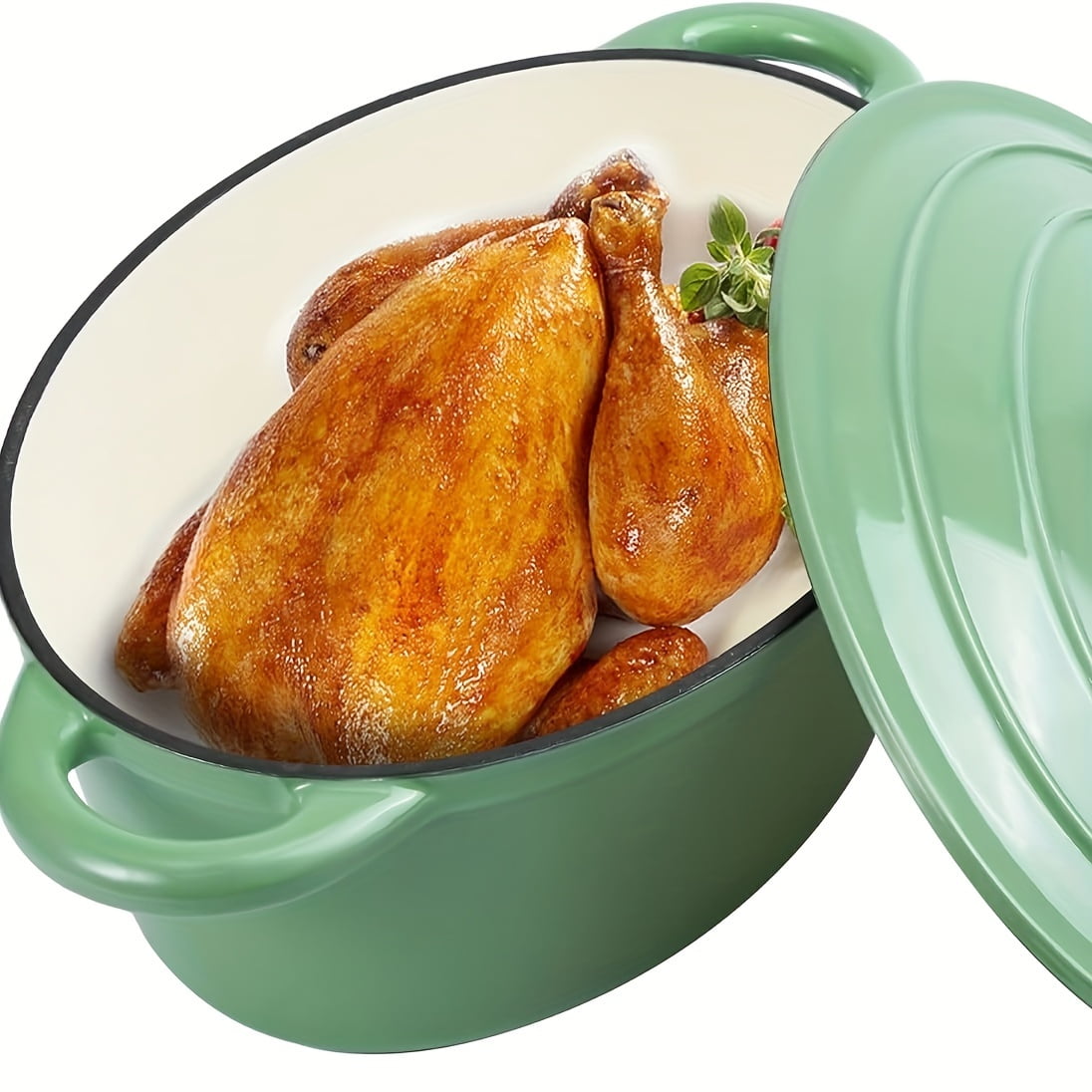 4.5 QT Enameled Oval Dutch Oven Pot with Lid and Dual Handles, Cast ...