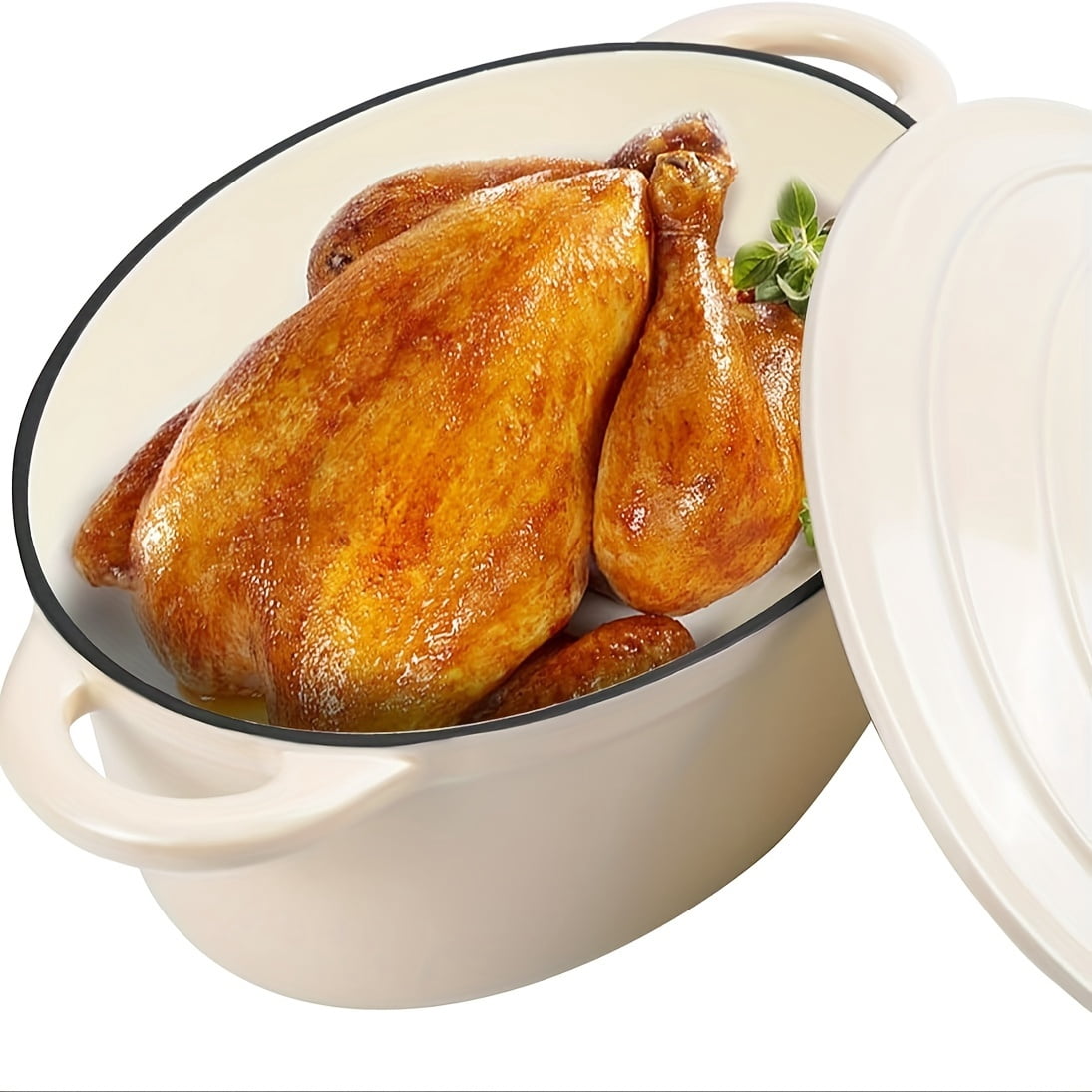 4.5 QT Enameled Oval Dutch Oven Pot with Lid and Dual Handles, Cast ...