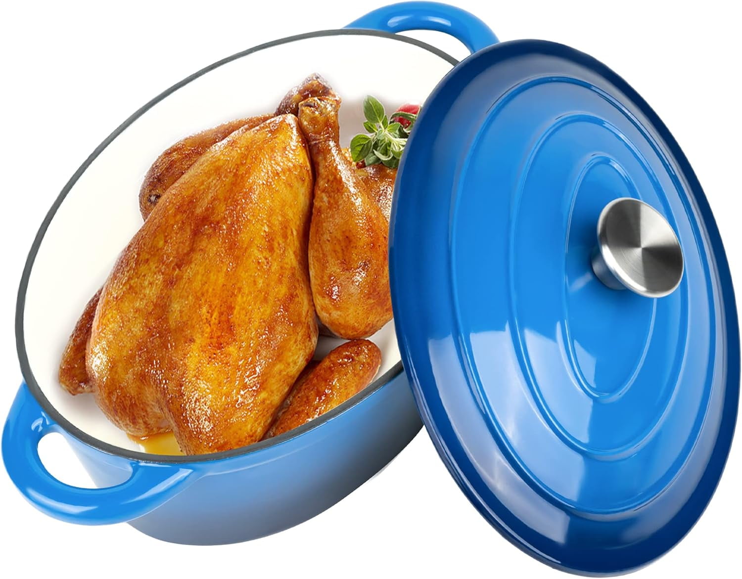 4.5 QT enamel oval Dutch pot with lid and double handles, cast iron ...