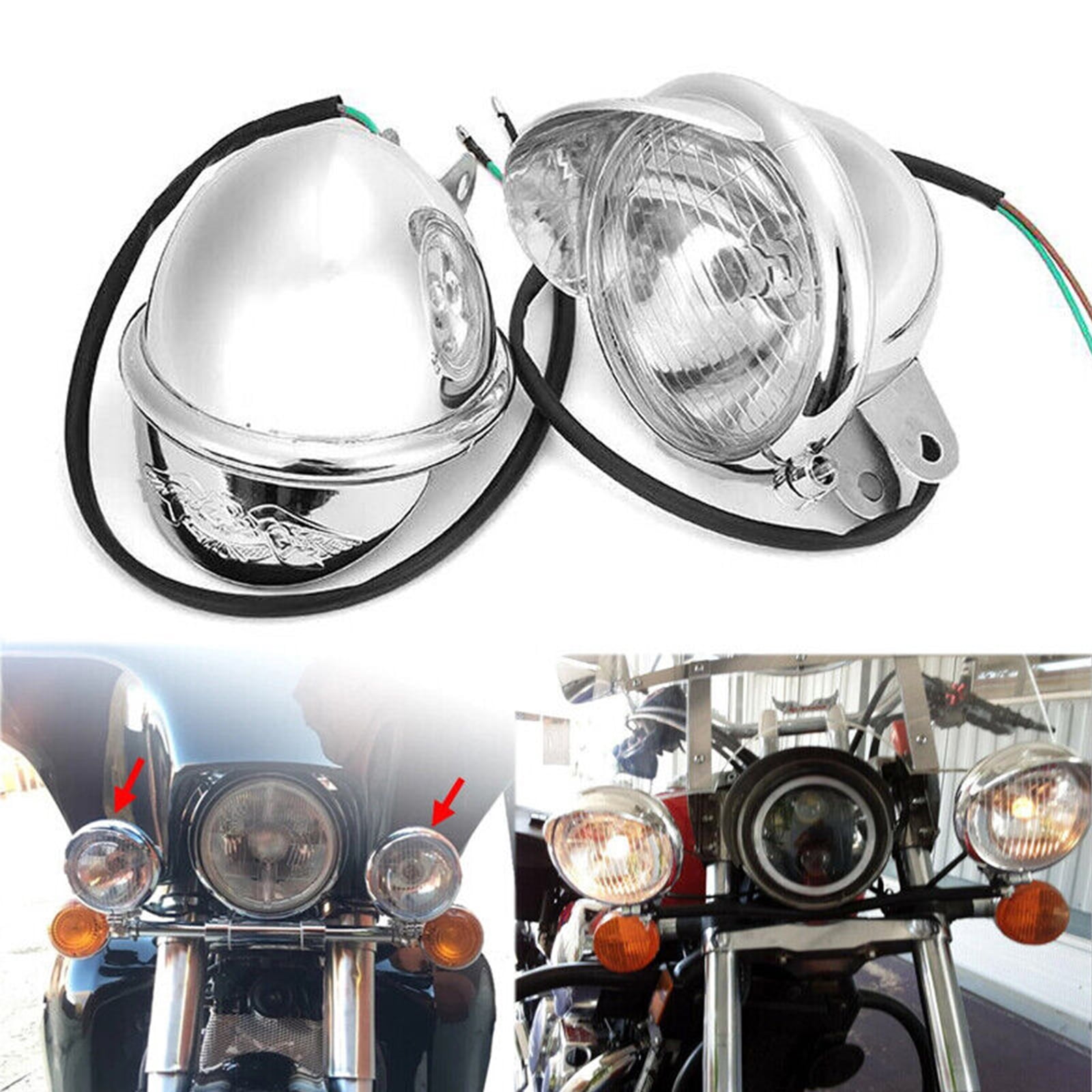 4.5" Round Headlight Chrome Vintage Head Light Lamp for Yamaha V-Star ...