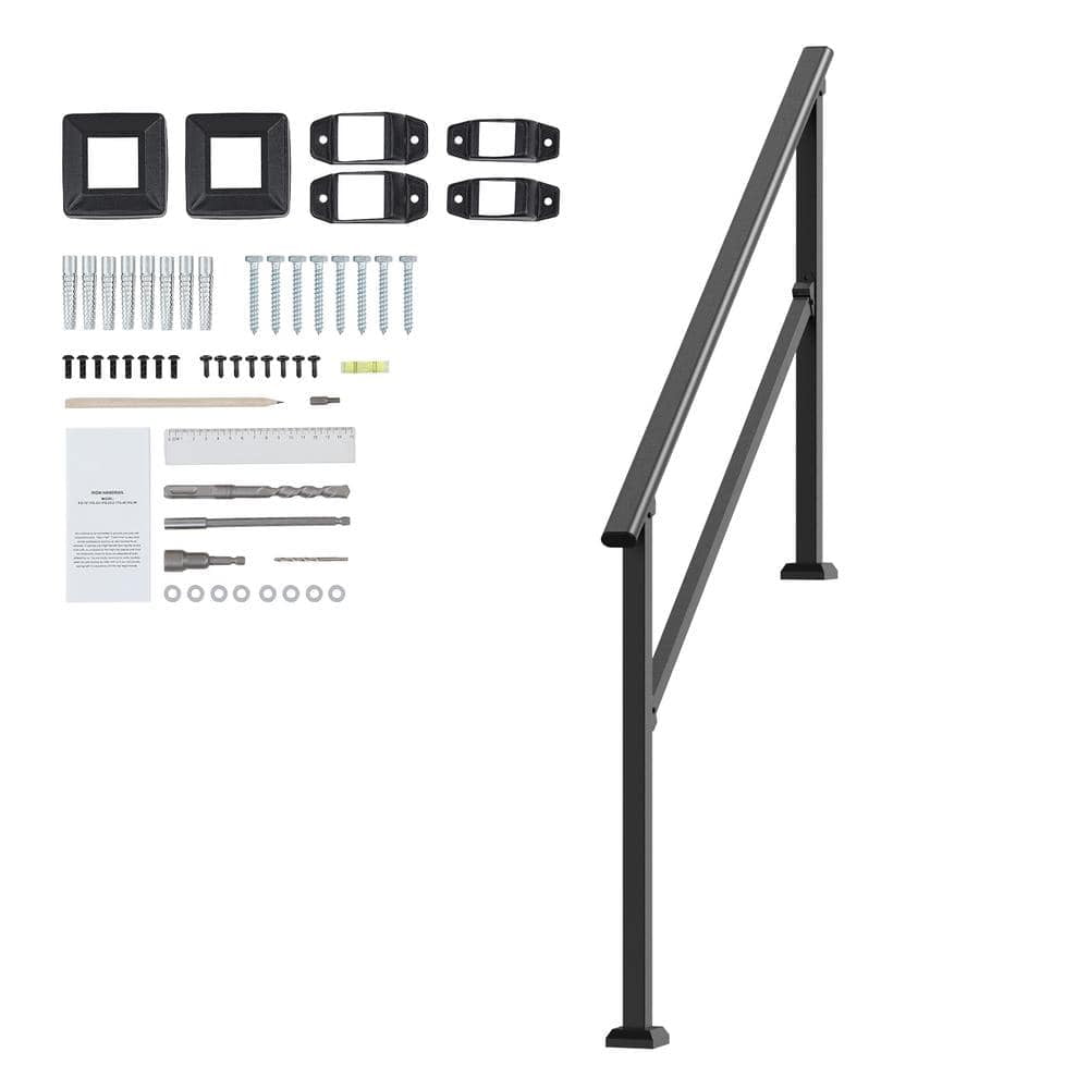 4-5 Step 36.22 in. H x 3.31 in. W, Black, Steel, Stair Railing Kit ...