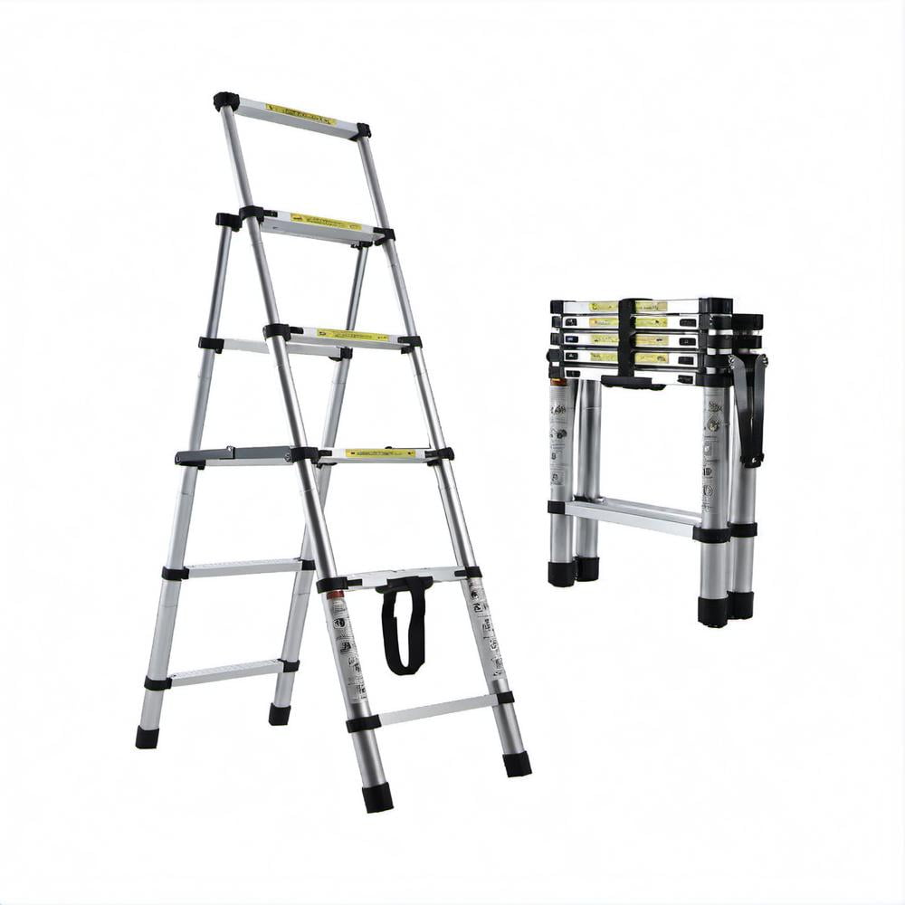 4+5 Step A-Frame Extension Ladder - 4.4FT Lightweight Telescoping ...