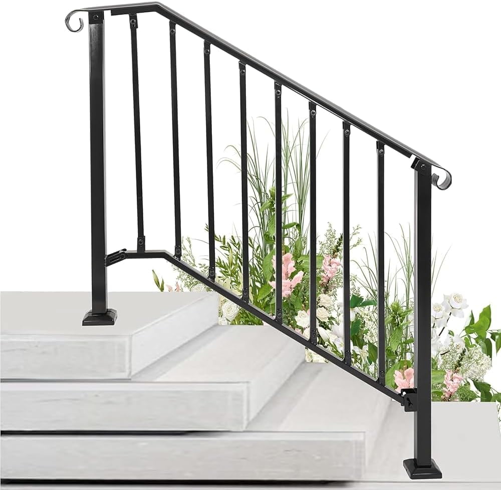 4-5 Step Hand Rail, Adjustable for 4-5 Steps Outdoor Stair Railing ...