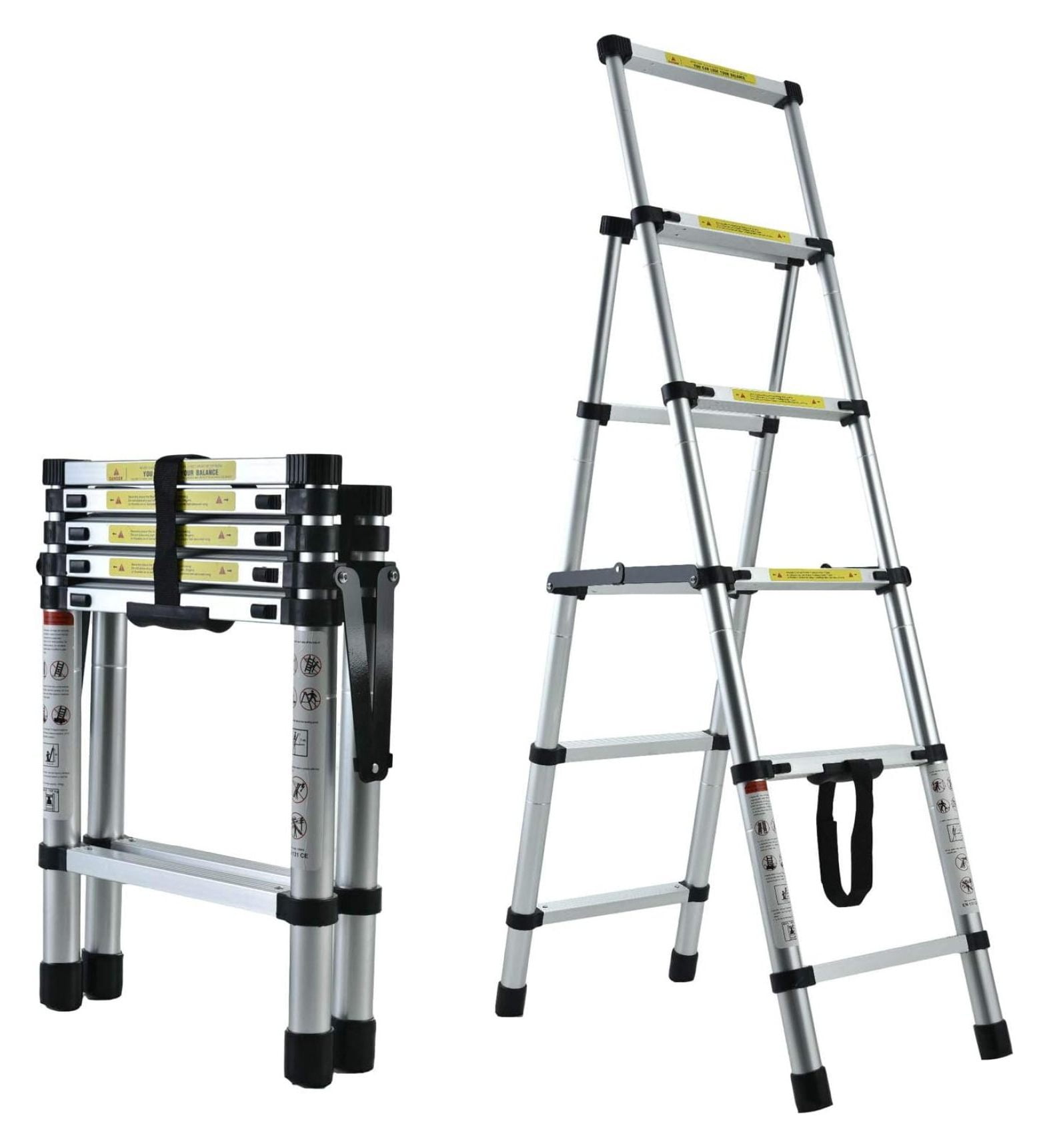 4+5 Step Ladder Aluminum 4.4FT Telescoping Ladder Lightweight Portable ...