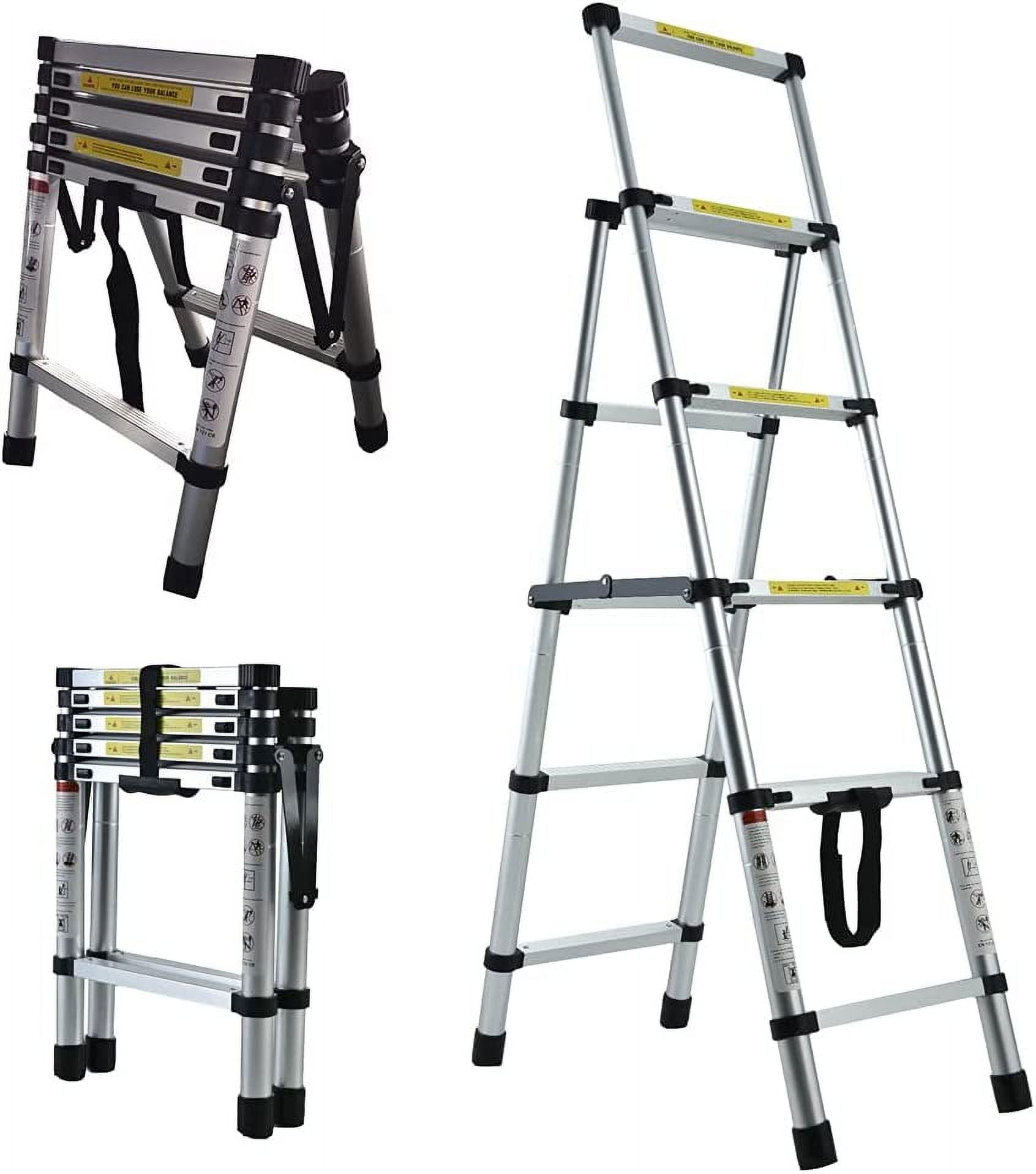 4+5 Steps(4.6ft + 5.6ft) Telescoping Ladder, A-Frame Portable Folding ...