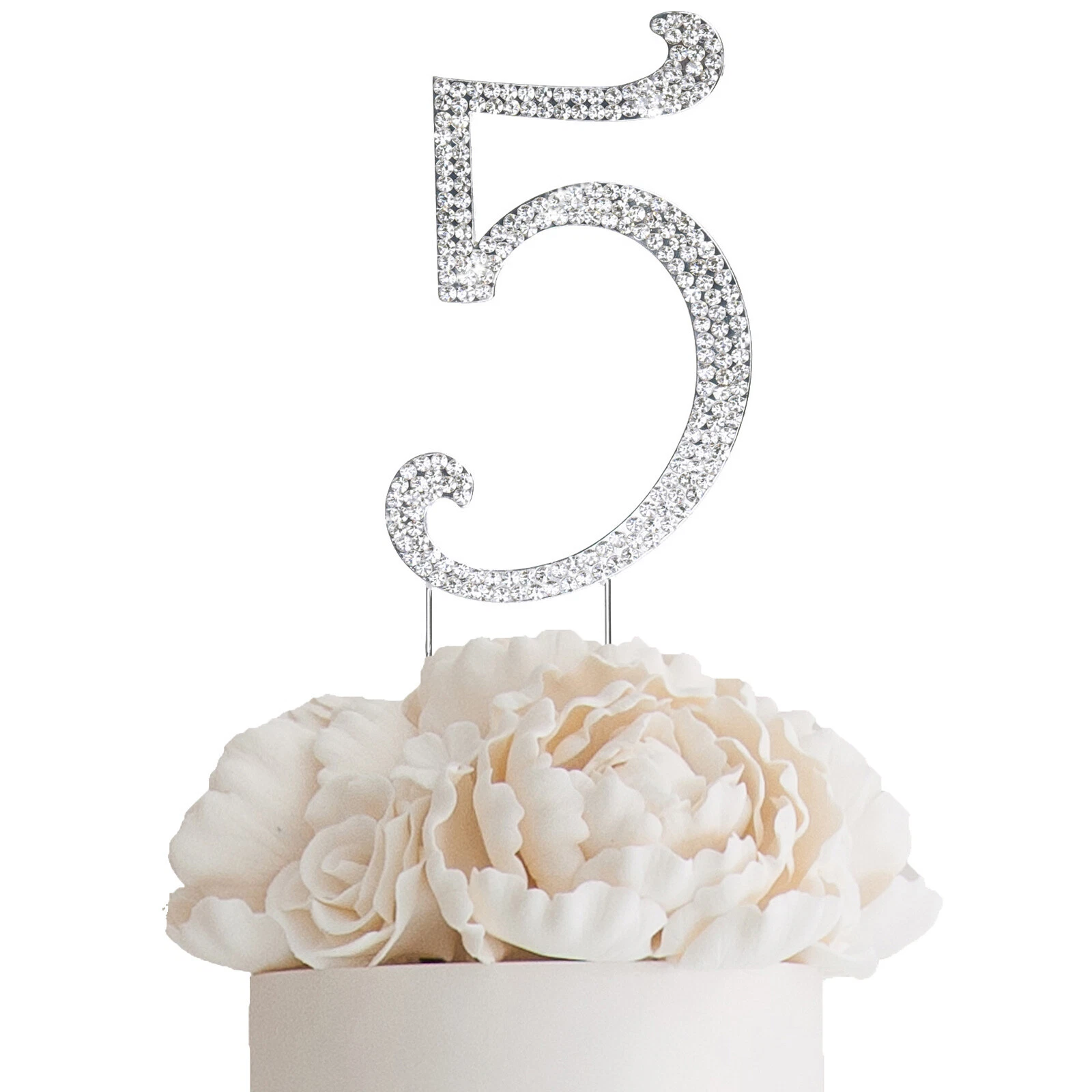 4.5" Tall Silver Crystal Rhinestone Cake Topper Wedding Birthday ...