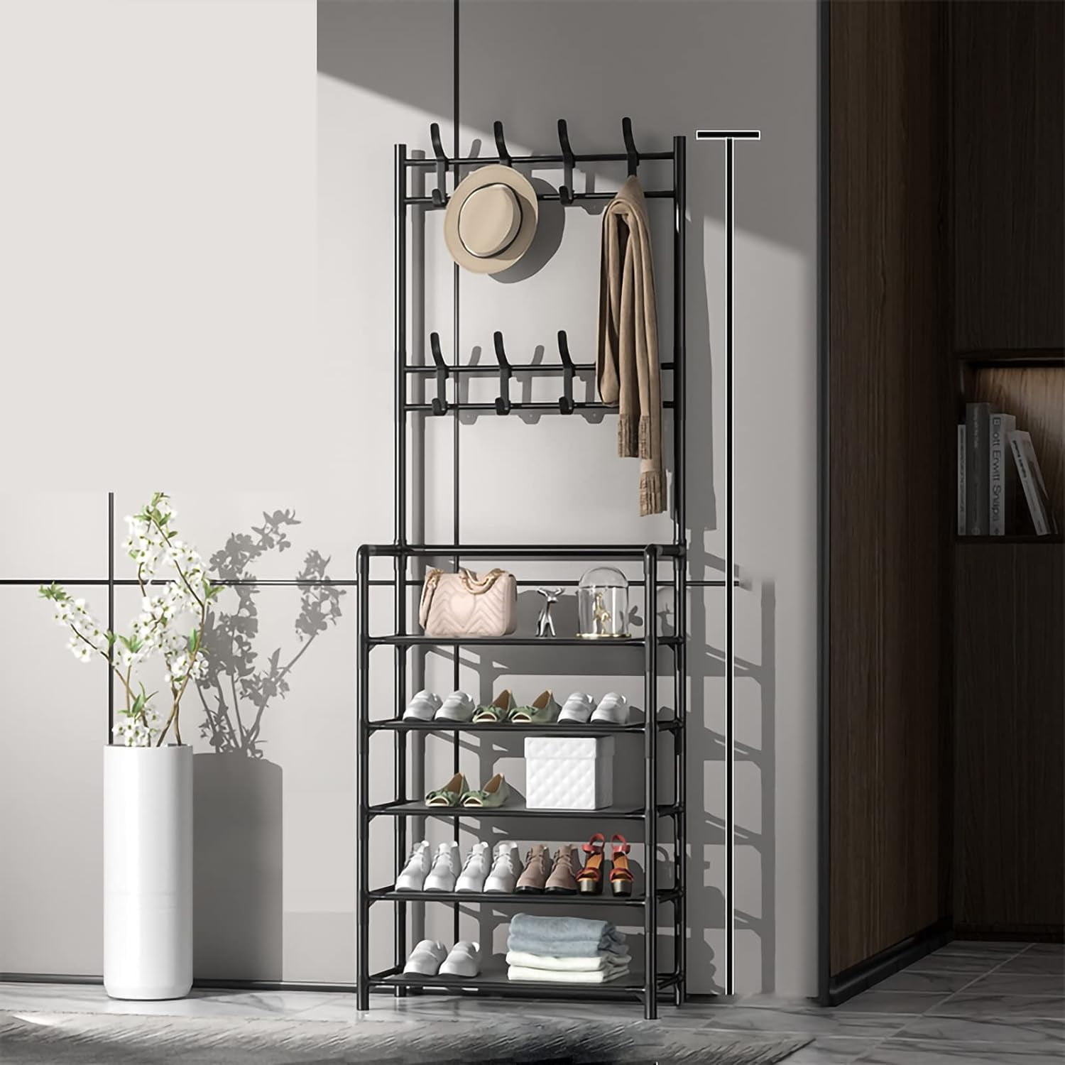 4/5 Tier Shoe Rack For Closet, Modern Entryway Coat Rack with Hanging ...