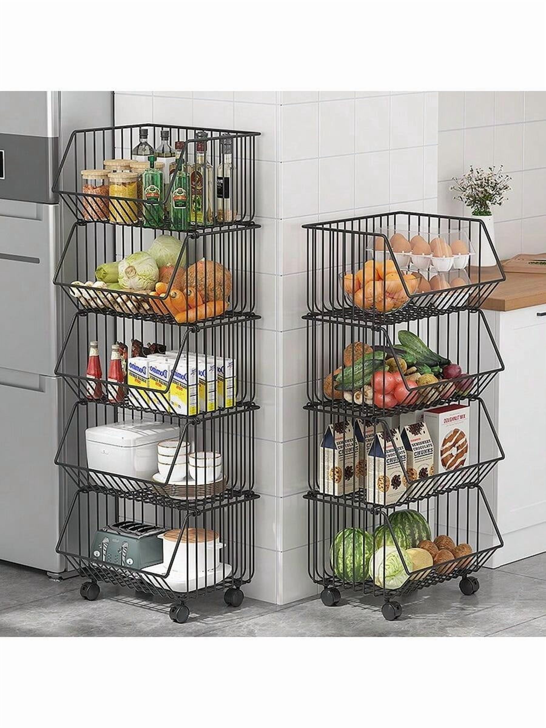 4/5 Tier Stackable Metal Wire Storage Cart with Wheels, Kitchen Fruit ...