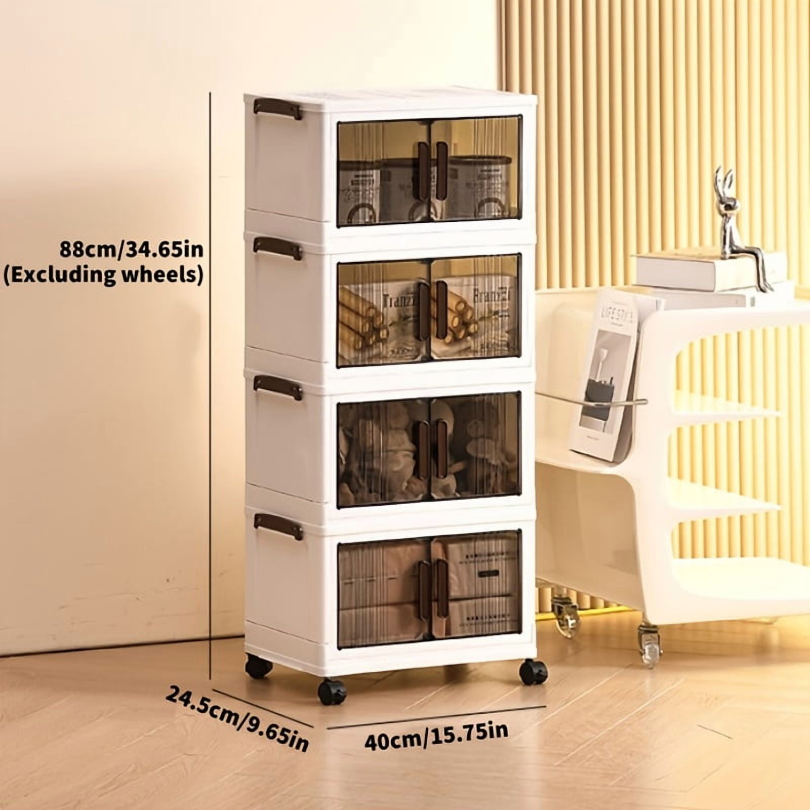 4/5-Tier Stackable Storage Box with Wheels - Foldable Plastic Organizer ...