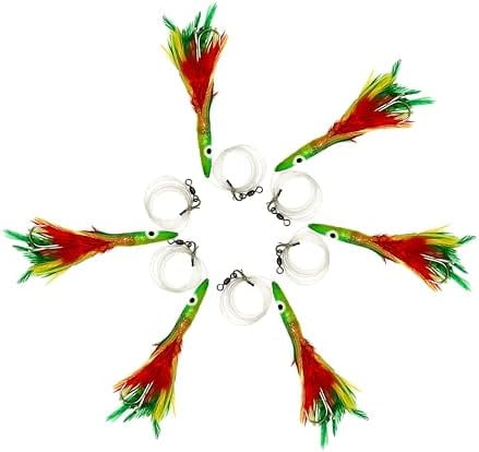 4.5" Tuna Clone Feather Rigs, Saltwater Trolling Lures, 6 Pcs Mexican ...