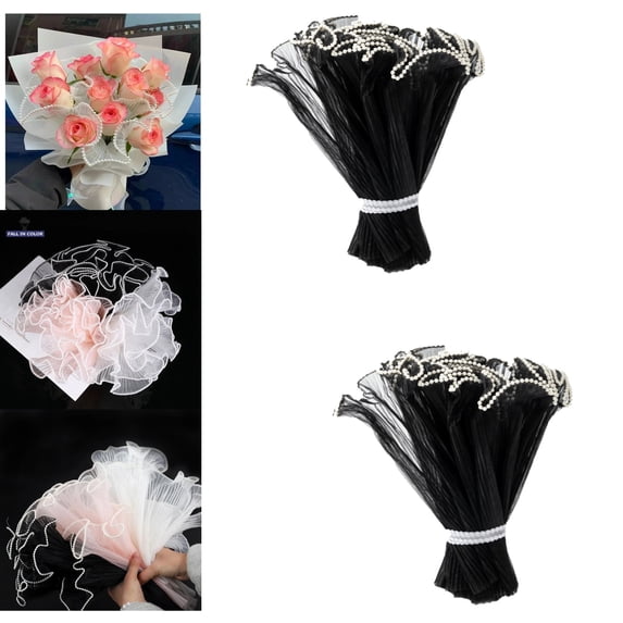 4.5 Yards Ruffle Pearl Edge Organza Flower Wrapping Mesh Paper Bouquet ...