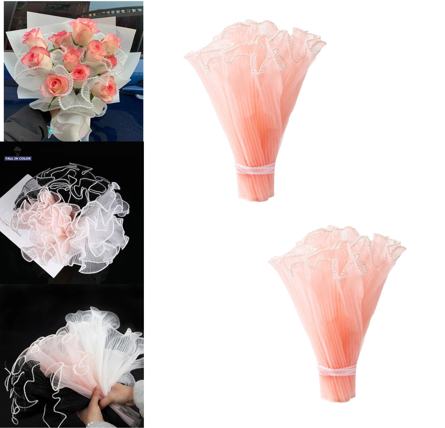 4.5 Yards Ruffle Pearl Edge Organza Flower Wrapping Mesh Paper Bouquet ...