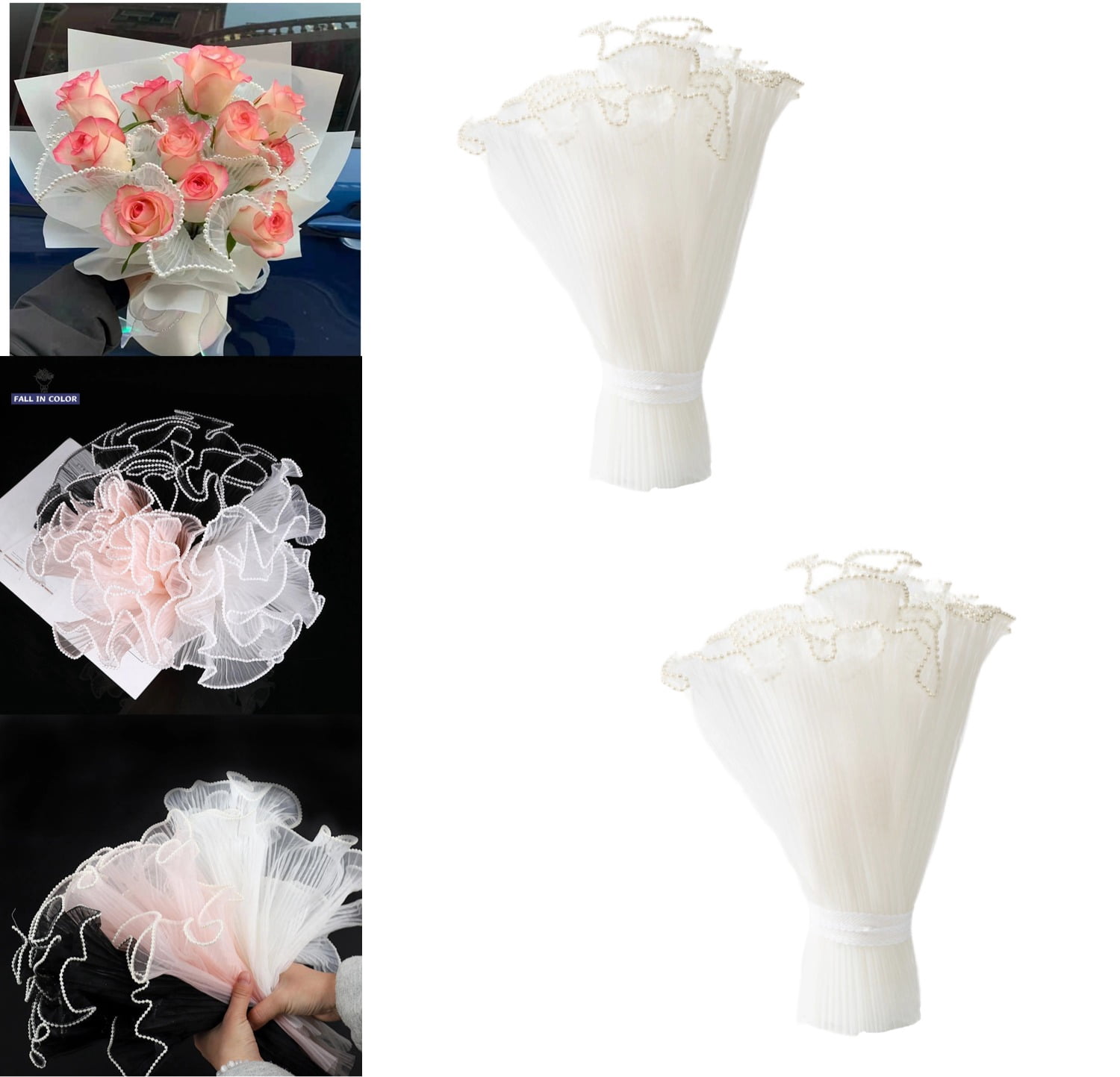 4.5 Yards Ruffle Pearl Edge Organza Flower Wrapping Mesh Paper Bouquet ...
