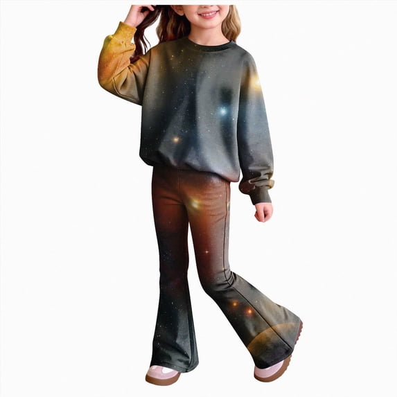 4-5 Years Teen Girls' Starry Sky Long Sleeved Top Flared Pants Long ...