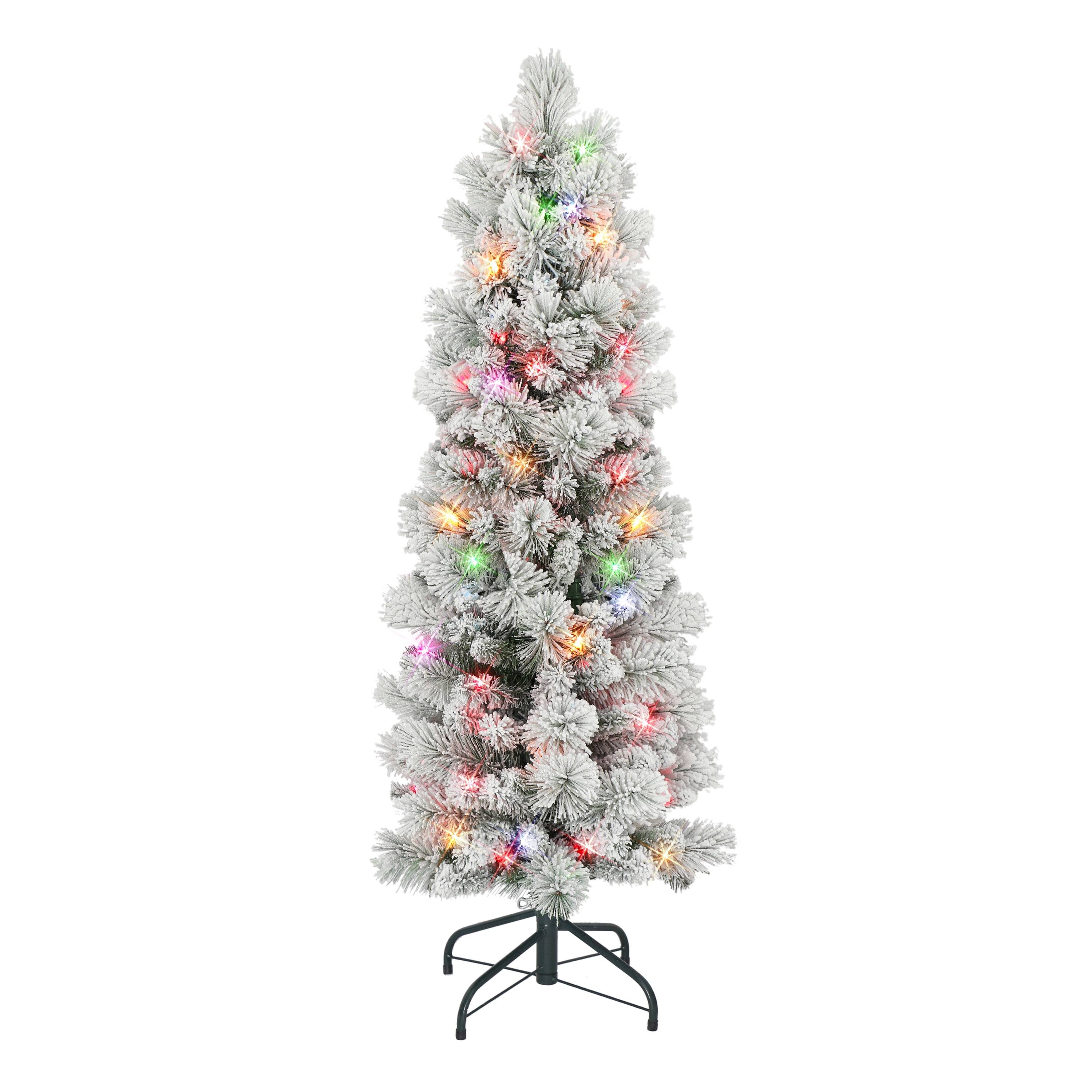 4.5 ft Flocked Portland Pine Pencil Tree with 195 tips 100 Multi-color ...