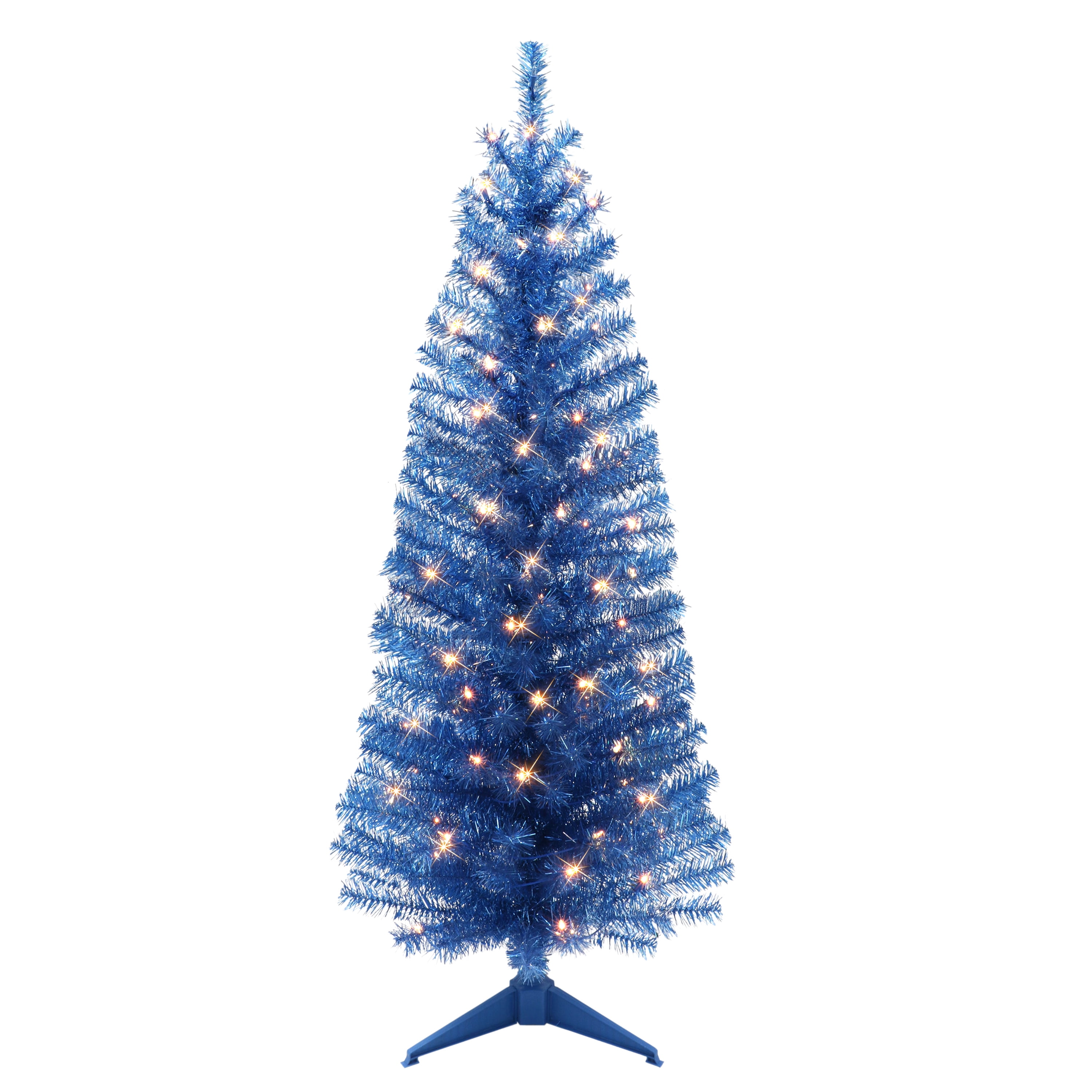 4.5 ft Pre-lit Blue Tinsel Tree 160 Tips 70 UL Clear Incandescent ...